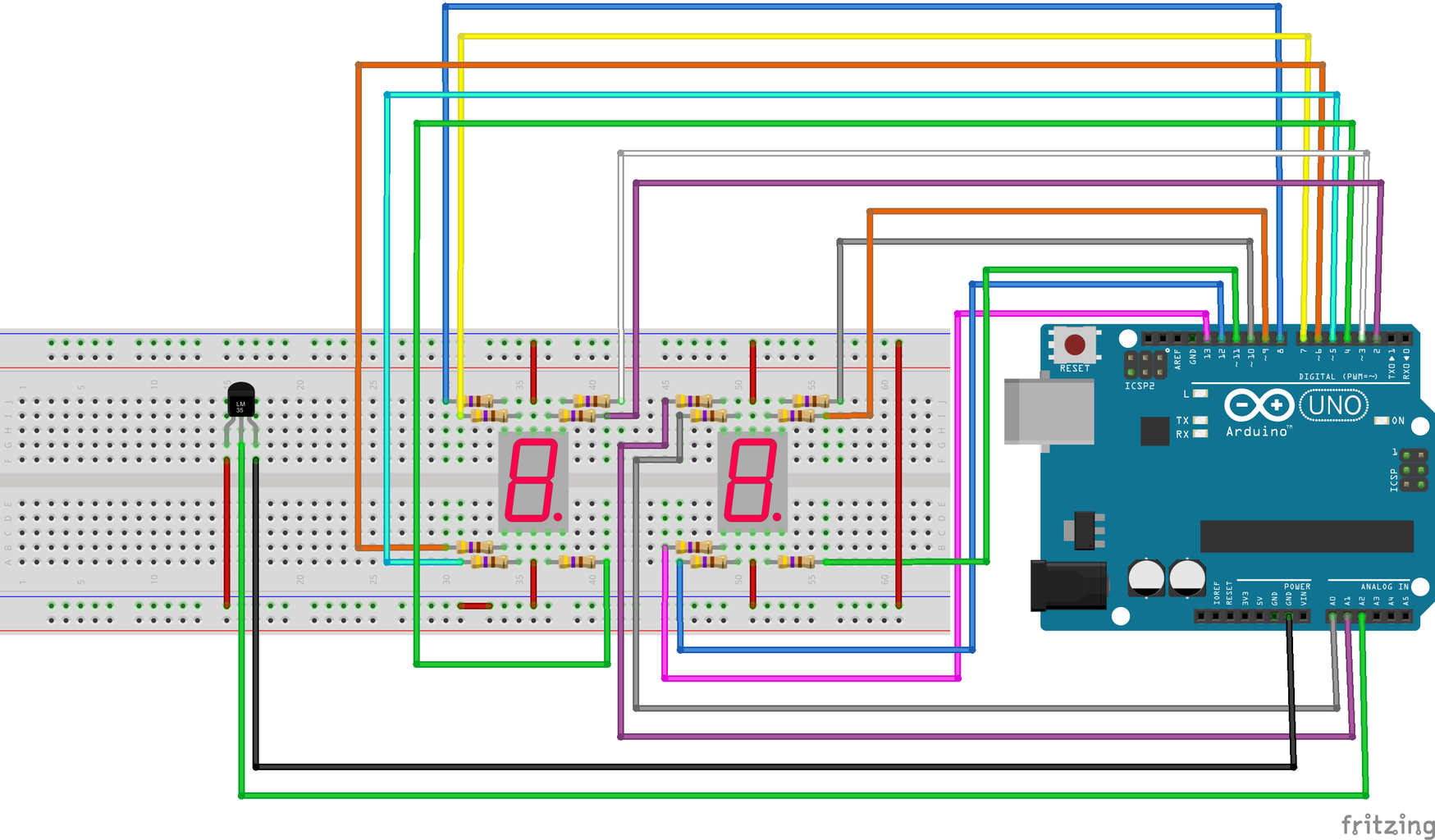 Simple Seven Segment Temperature Display Using Arduino 6 Steps With Pictures Instructables