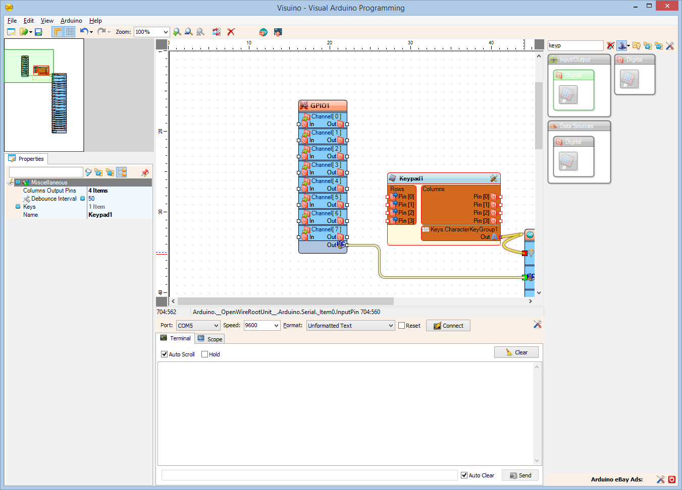 Arduino Nano: I2C Matrix Keypad With PCF8574/PCF8574A GPIO and Visuino ...