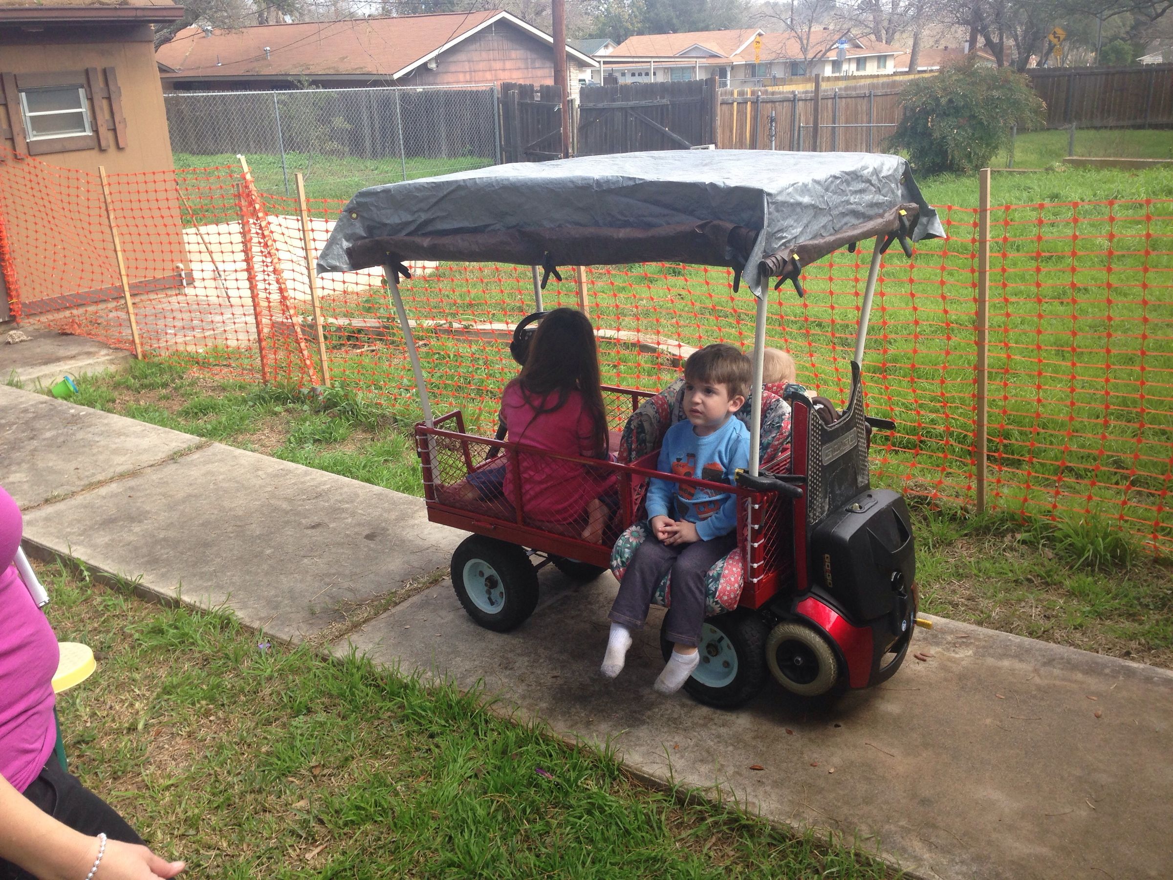 Self Propelled Kiddo Chariot From Old Garden Wagon and Mobility Scooter ...