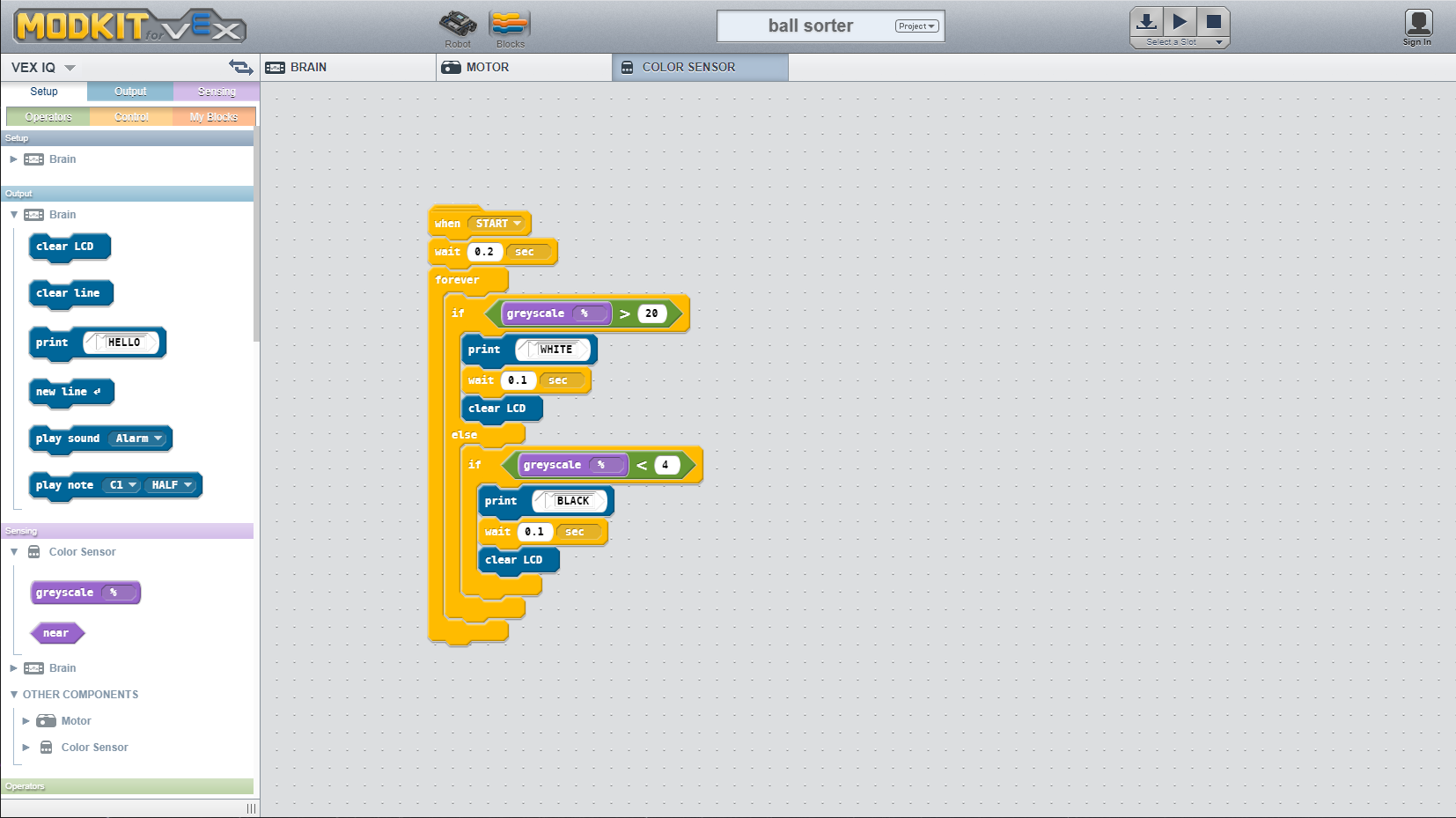 How to Code a Color Sorter in Modkit for Vex : 7 Steps - Instructables
