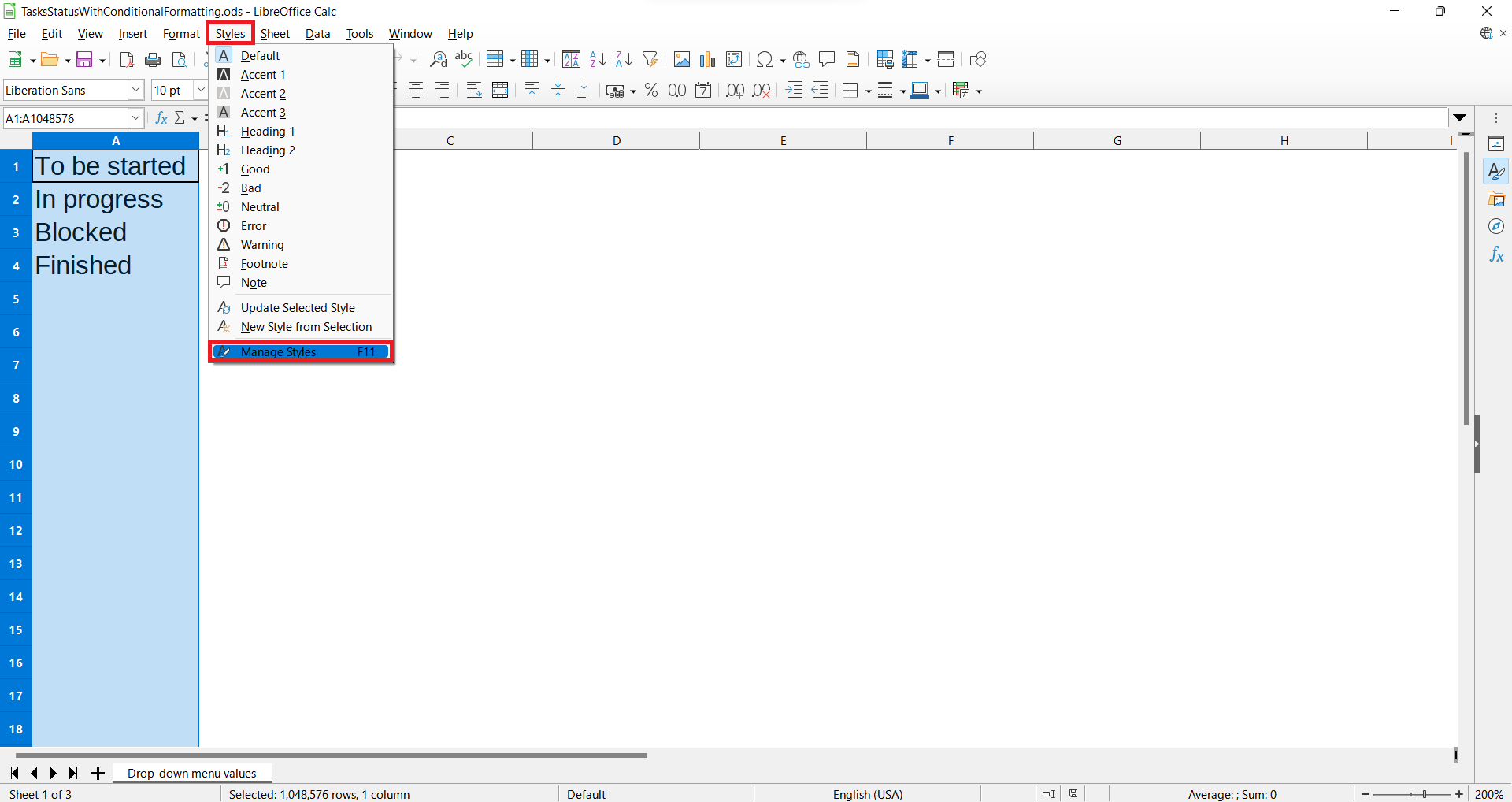 LibreOffice Calc: Drop-down Menu for Task Progression Values With ...