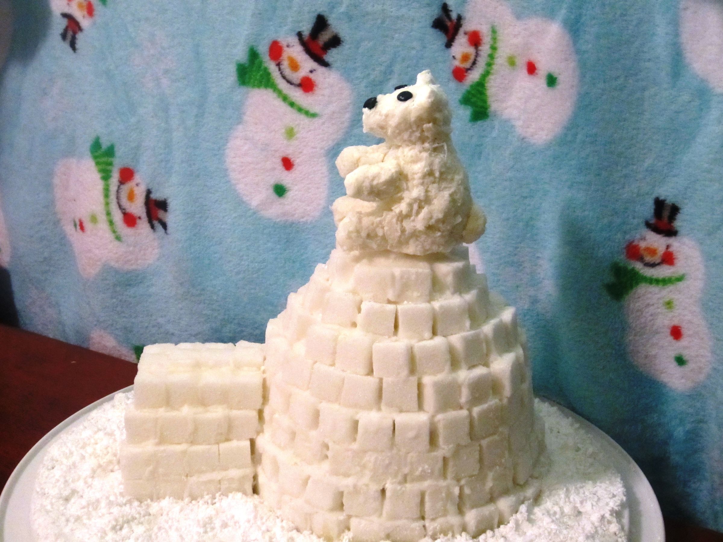 Edible White Chocolate-Coconut Polar Bear on Sugar Cube Igloo Sculpture ...