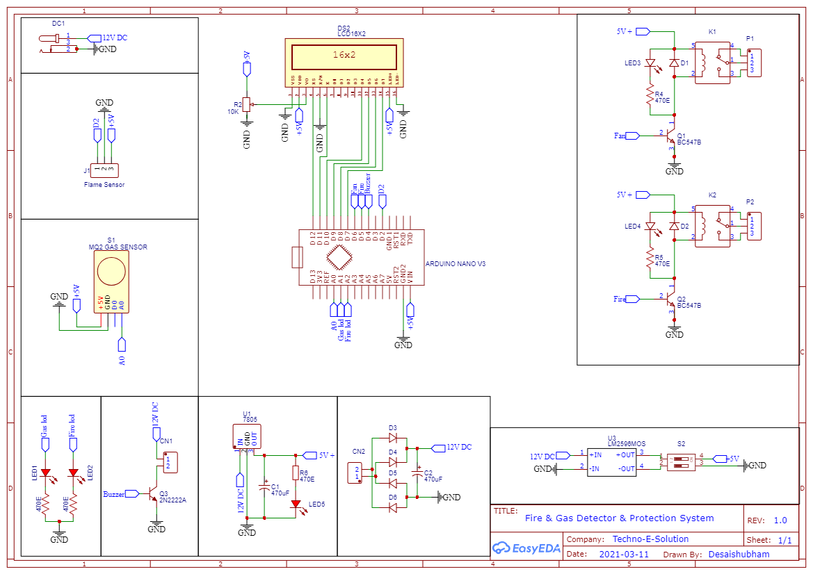 Fire & Gas Detector System With Protection Using Arduino : 6 Steps ...
