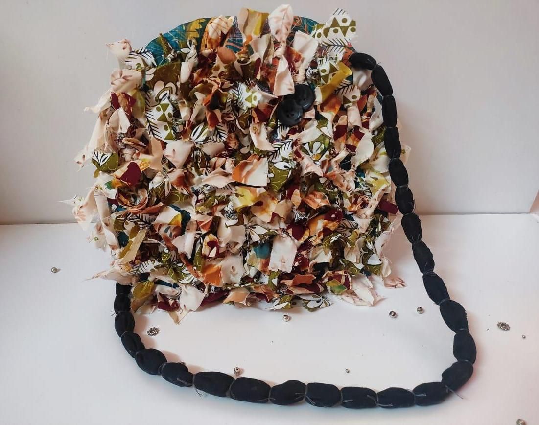 Homemade Purse From Plastic Bags and Shreds of Different Cloth Designs ...