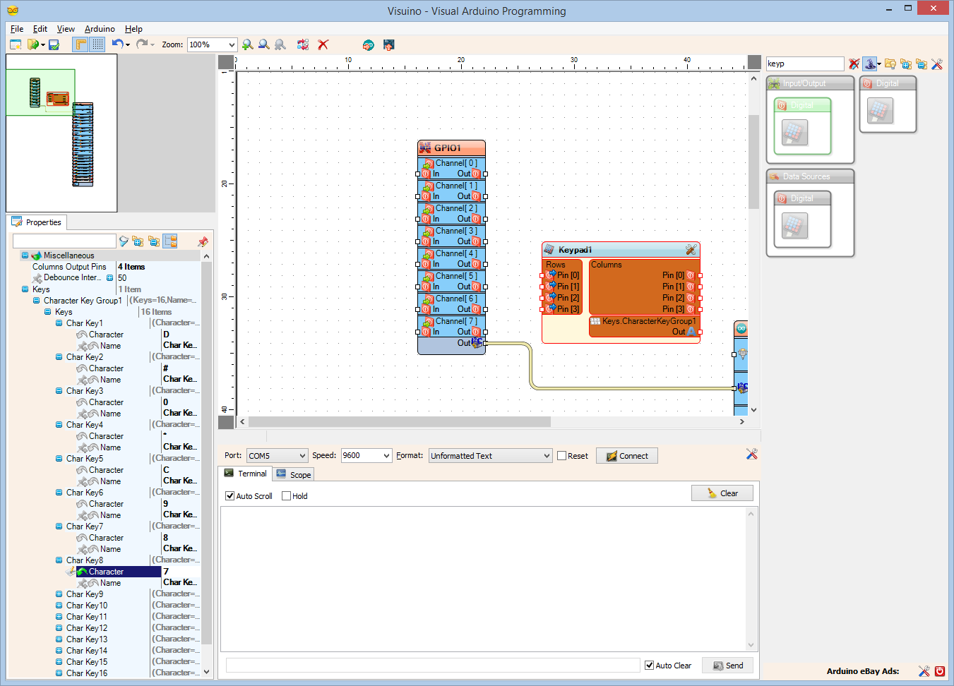 Arduino Nano: I2C Matrix Keypad With PCF8574/PCF8574A GPIO and Visuino ...