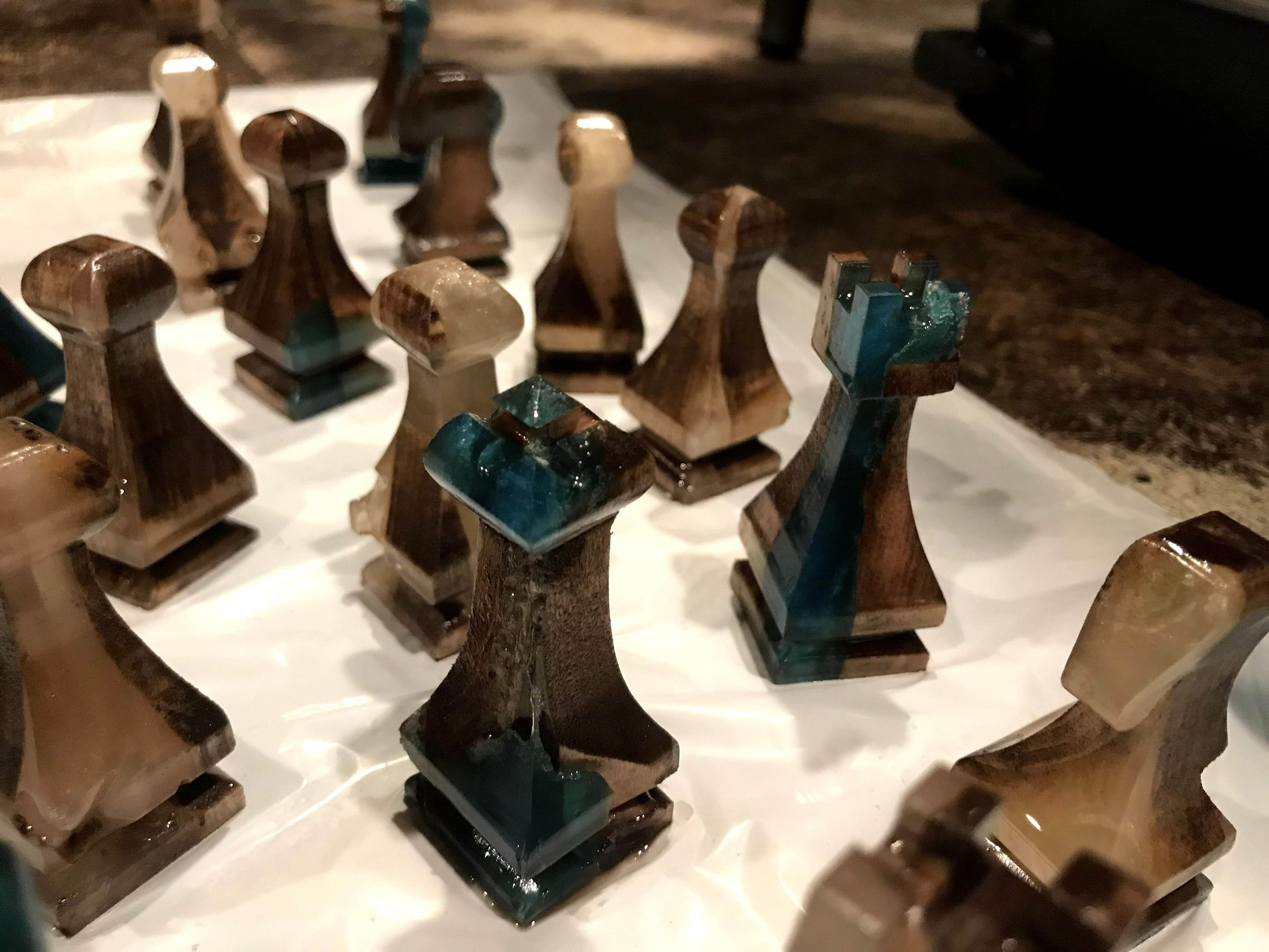 Wood and Resin Chess and Checker Board With Pieces From Scraps : 6 ...