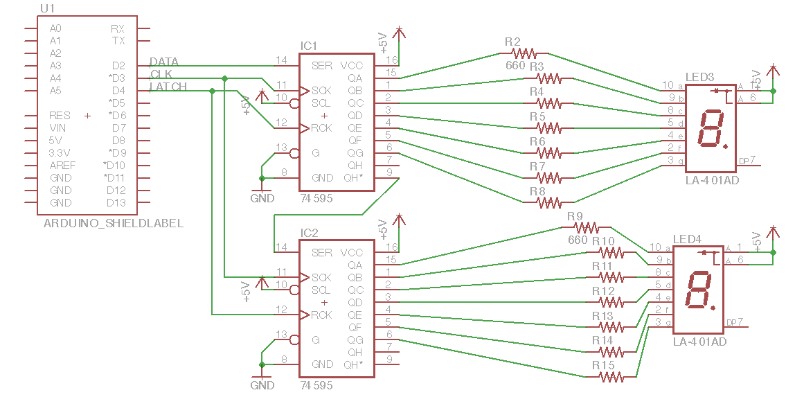 Arduino Powered 7 Seg LED Display Using Shift Registers - I Made It at TechShop : 4 Steps ...