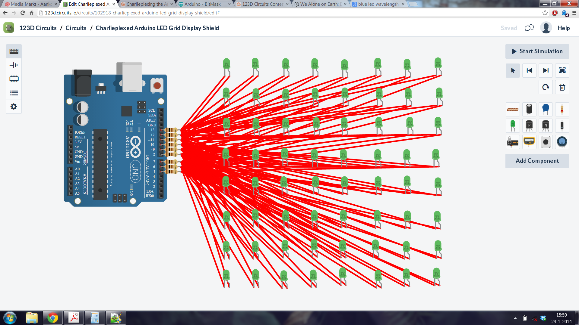 Charlieplexed Arduino 8x8 LED Grid Display Shield Made and Simulated in 123D Circuits : 4 Steps ...