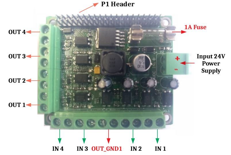 Raspberry Pi Isolated GPIO Board With 12-24VDC to 5VDC Power Supply : 3 ...