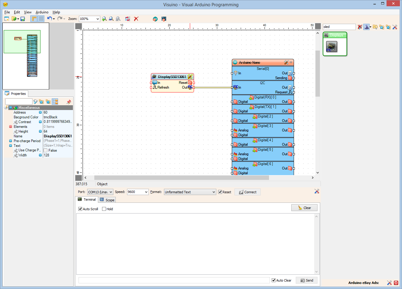 Arduino Nano: Bitmap Animation in SSD1306 I2C OLED Display With Visuino ...