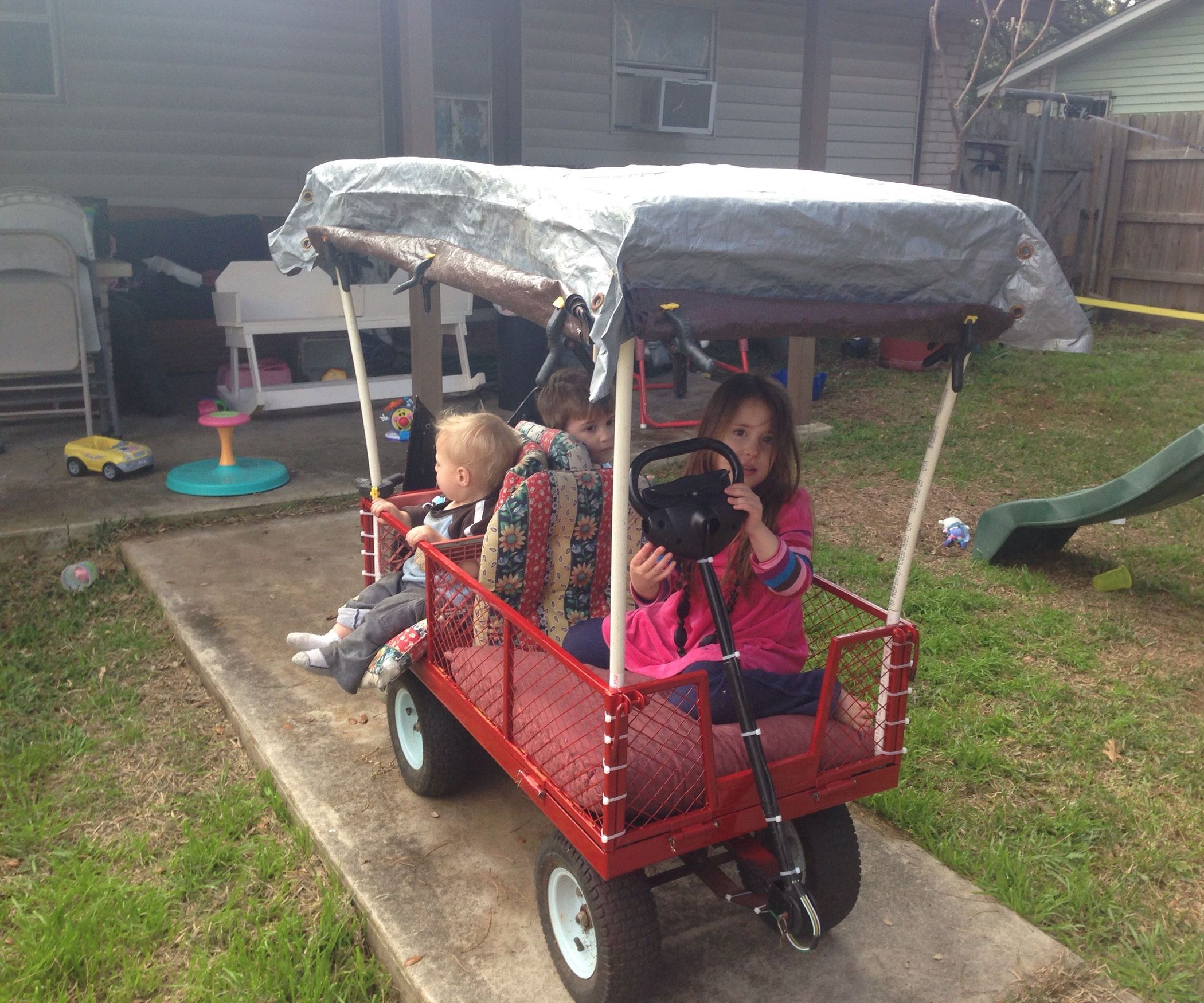 Self Propelled Kiddo Chariot From Old Garden Wagon and Mobility Scooter ...