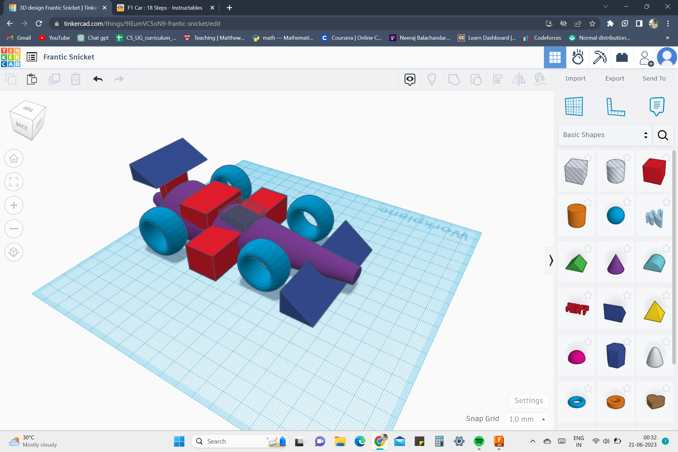 A F1 Car (Formula One) Model in Autodesk Fusion 360 Sent From Tinkercad ...
