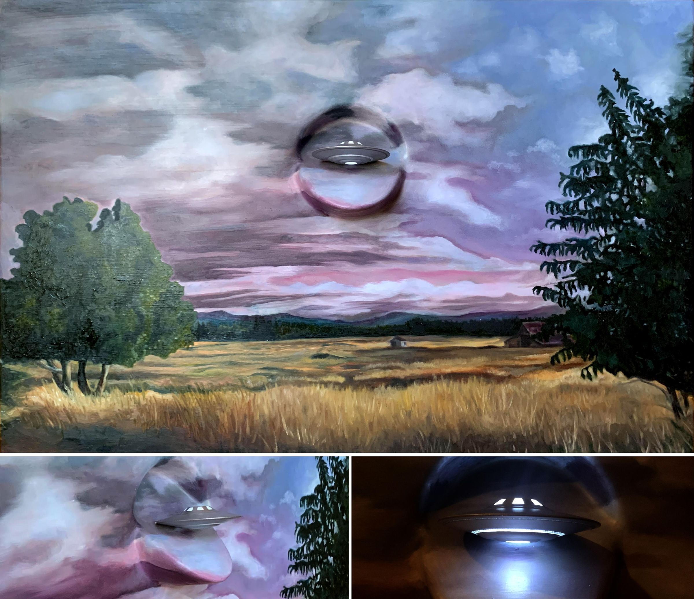 Trans-Medium UFO Art - Illuminated Flying Saucer Rides Gravity Wave ...
