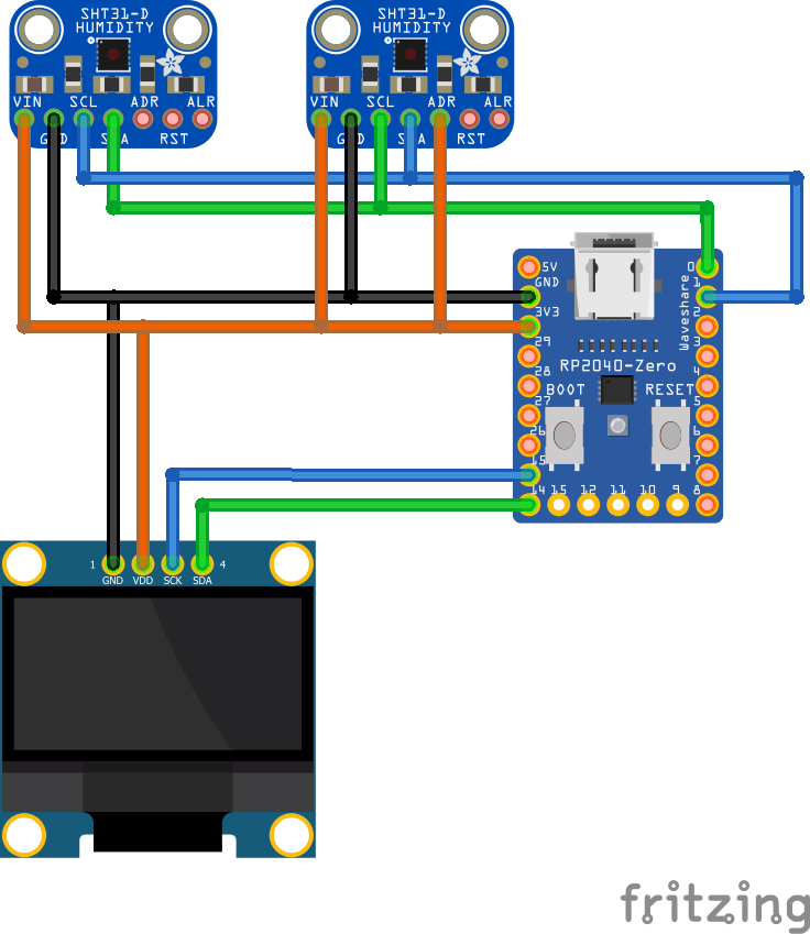 Air Monitor With RP2040-Zero, SSD1306 Oled Screen and SHT31 Sensors ...