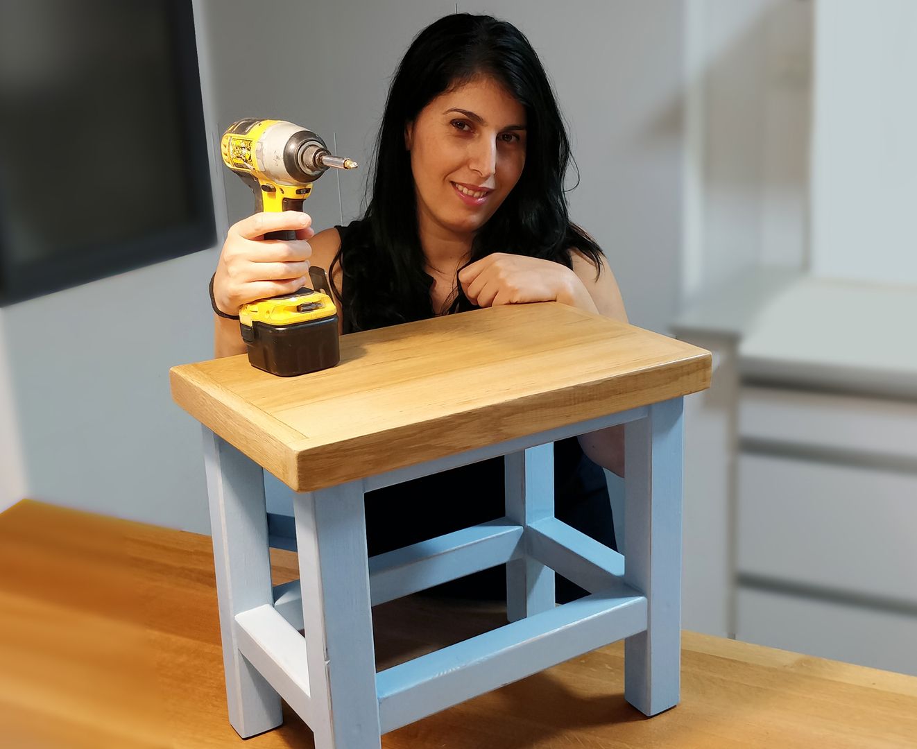 Simple Wooden Stool - My Wife's First Project | Surprise DIY ...