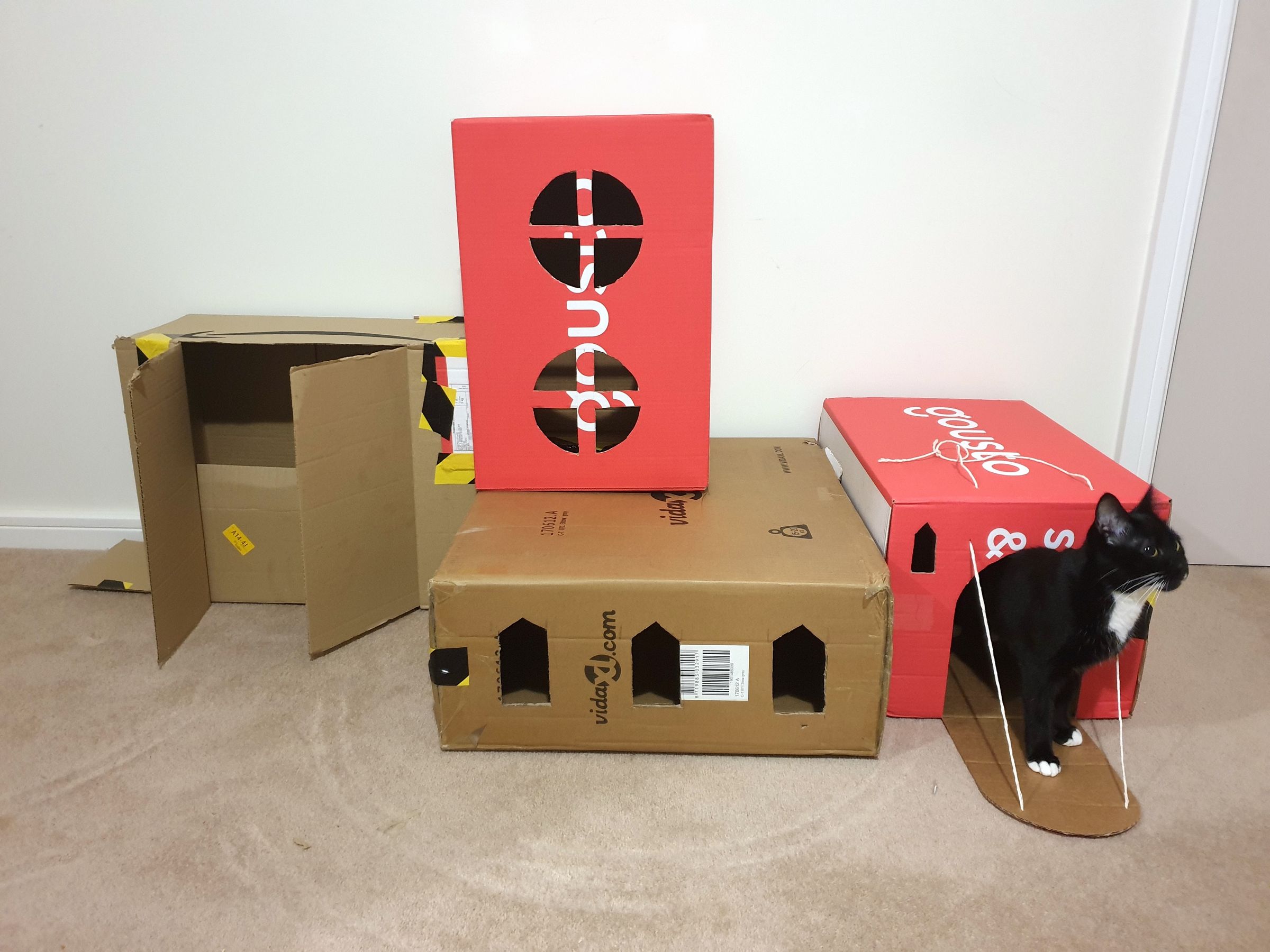 Cardboard Cat Fort With LED Remote Control Lighting and Real Drawbridge ...