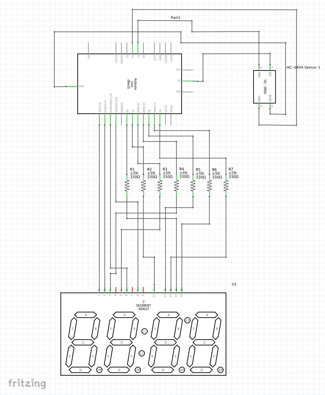 Arduino Ultrasonic Distance Meter With 7 Segment Display. - Instructables