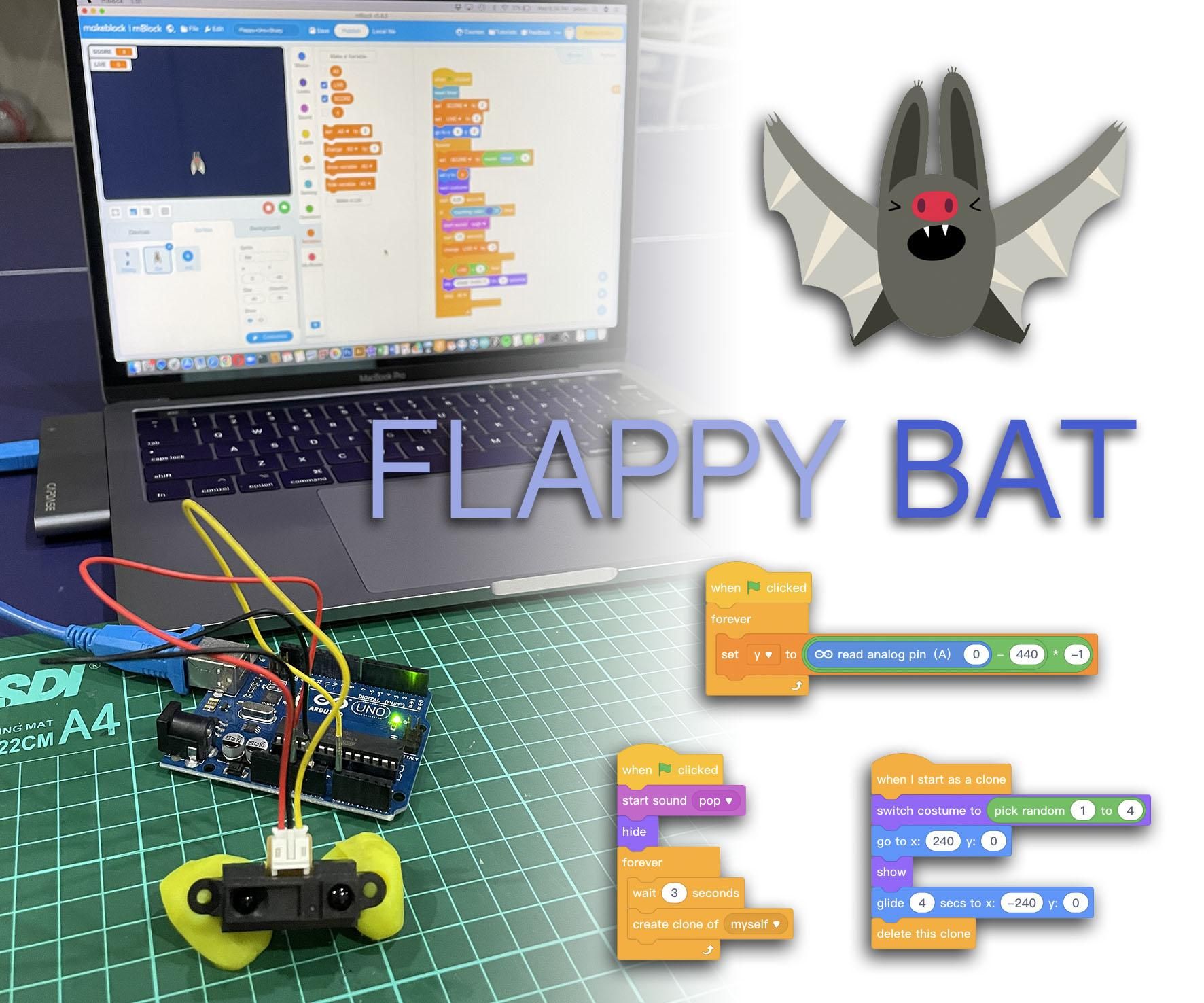 Interactive Flappy Bat With Distance Sensor : 6 Steps (with Pictures) - Instructables