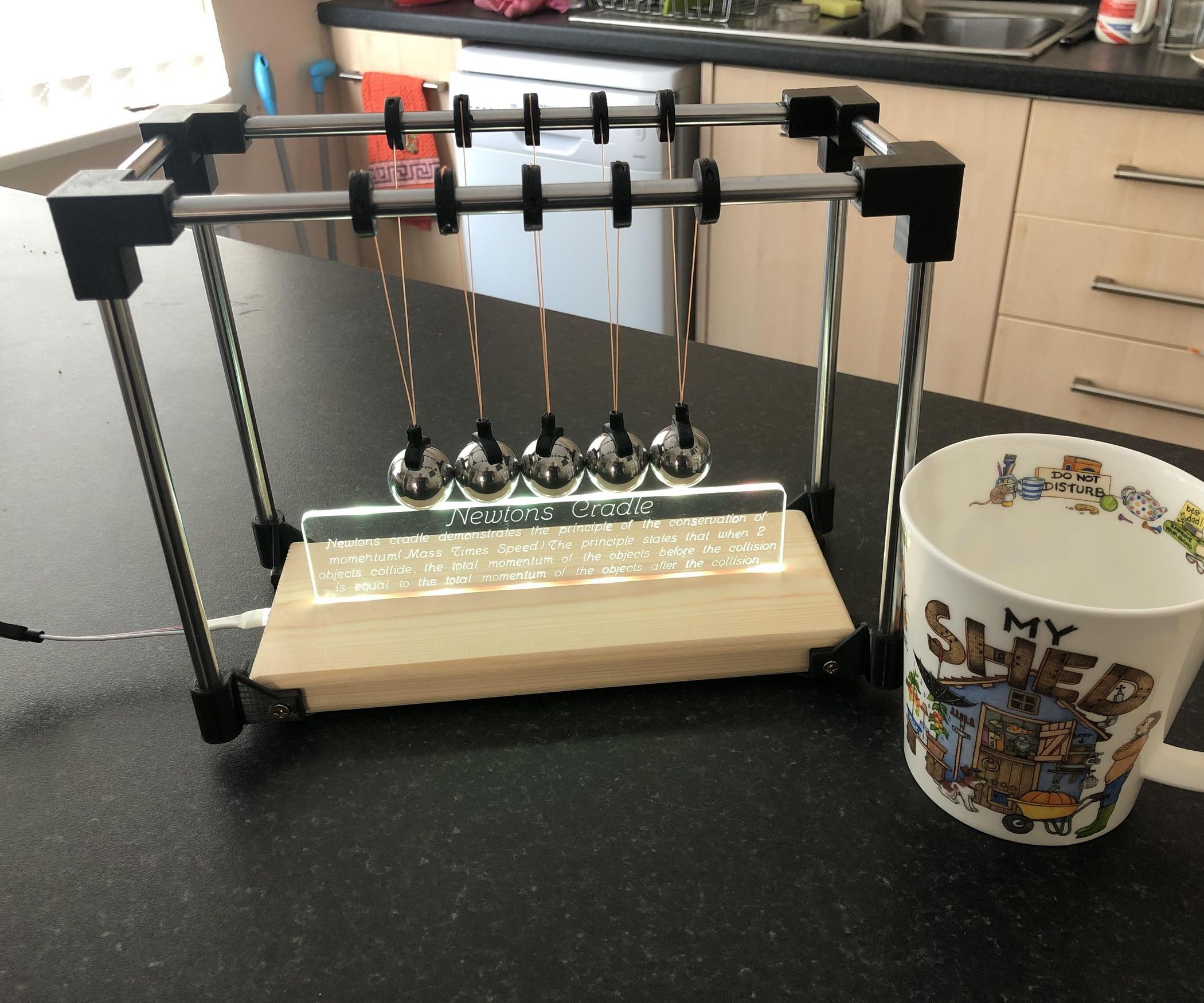 Newtons Cradle With Edge Lit Explanation : 8 Steps (with Pictures ...