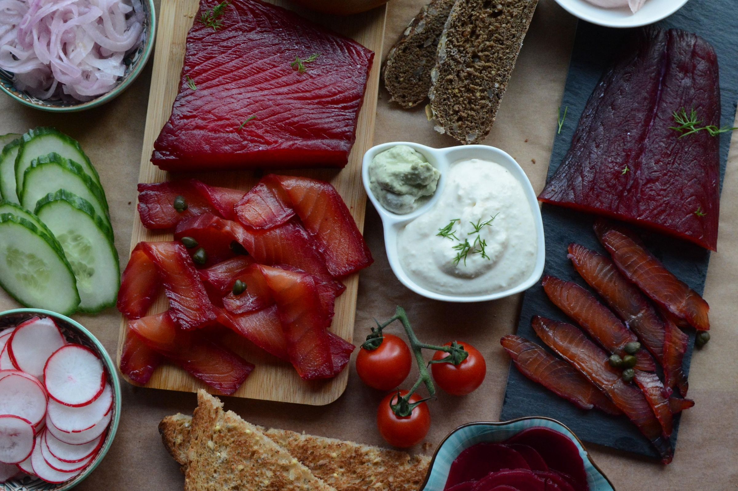 Beetroot and Blueberry Cured Salmon (Gravlax) for Breakfast Buffet : 8 ...