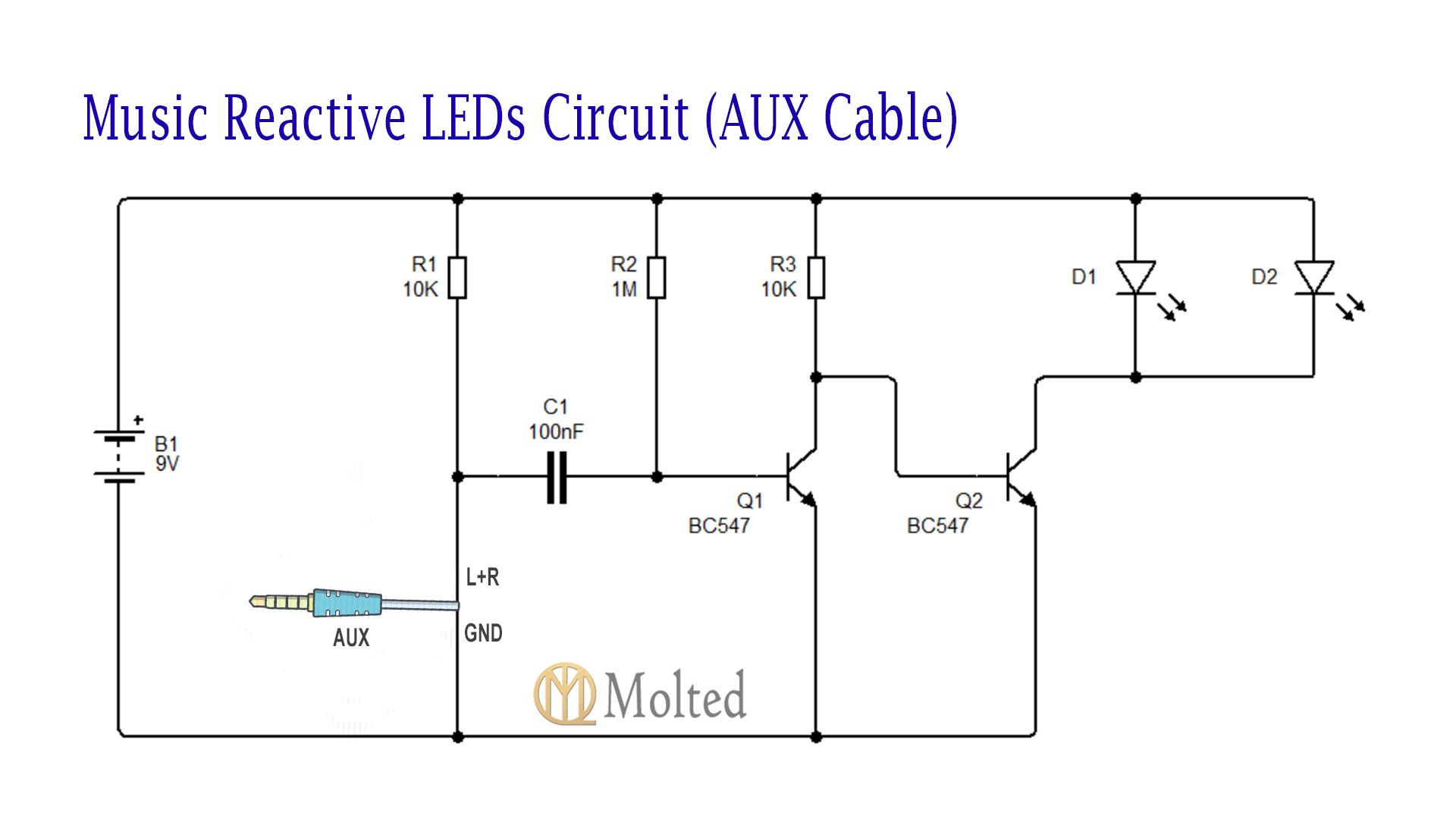 4 Music Reactive LEDs Circuits|| MIC/AUX Cable/Speaker : 3 Steps - Instructables