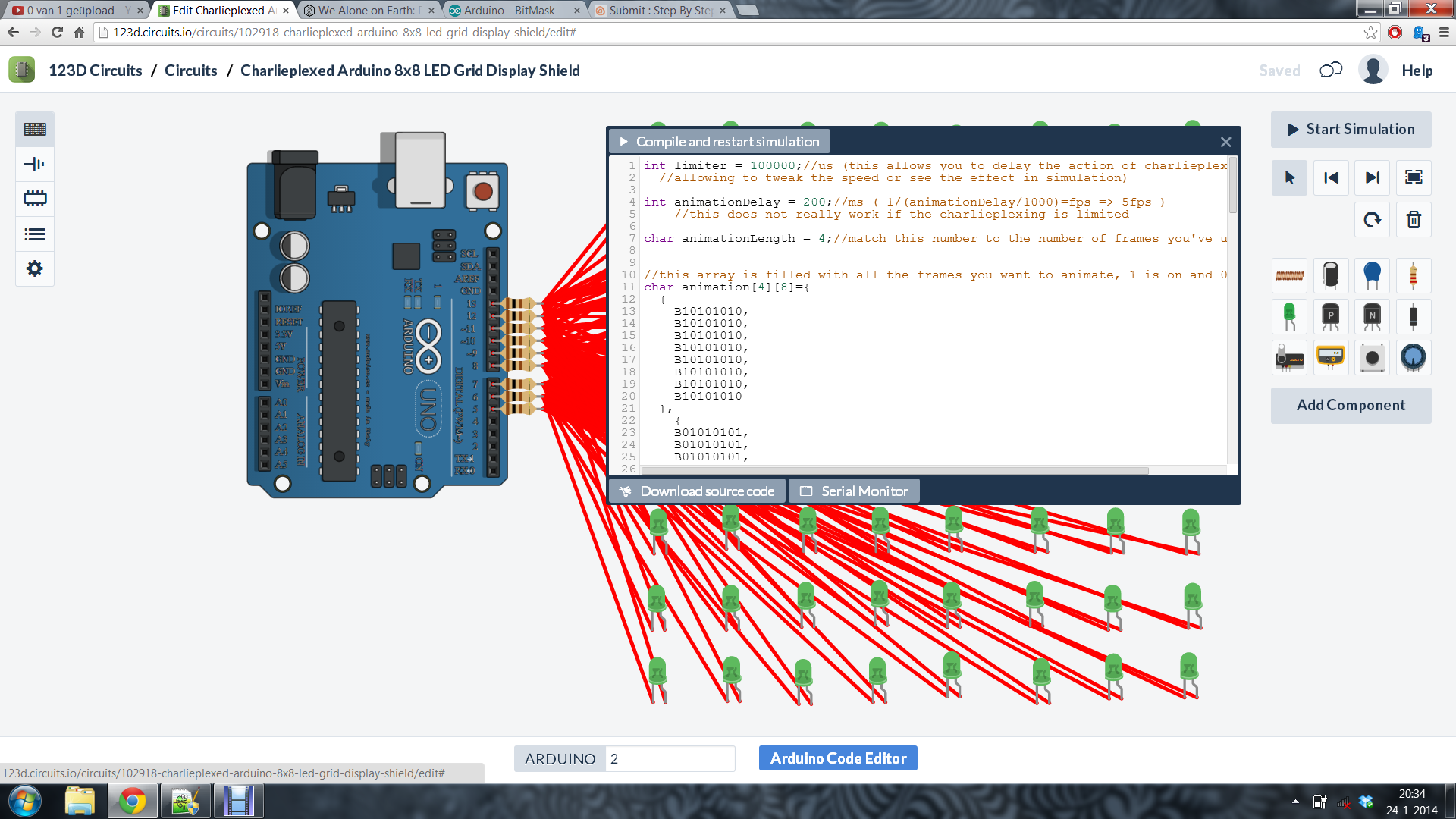 Charlieplexed Arduino 8x8 LED Grid Display Shield Made and Simulated in ...