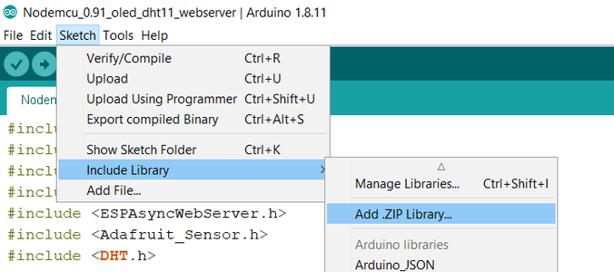 Esp8266 Webserver Dht11 Sensor And Oled Display 7 Steps Instructables