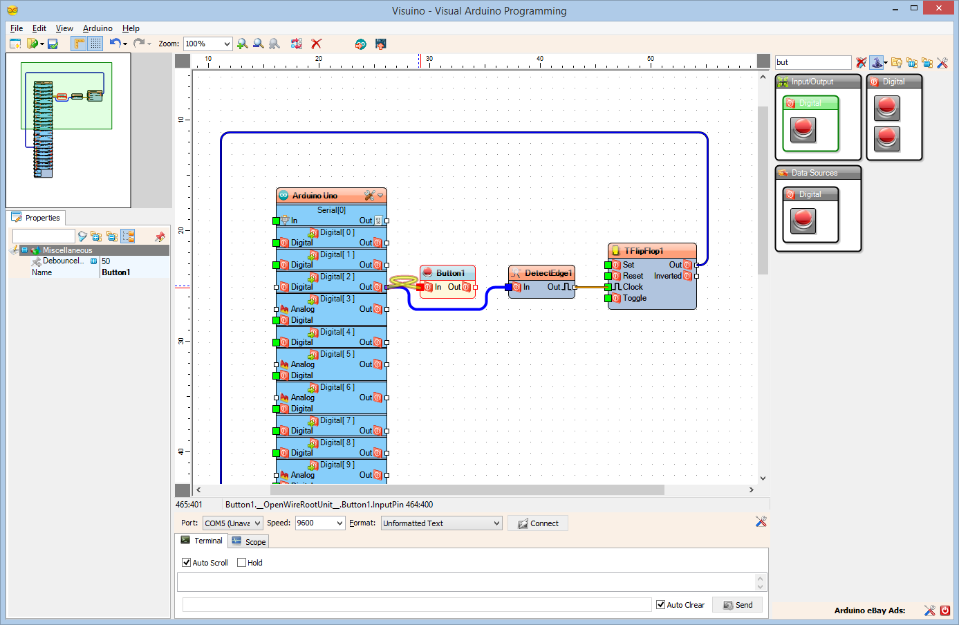 Arduino Nano: Debouncing, and Toggle Button With Visuino : 10 Steps ...
