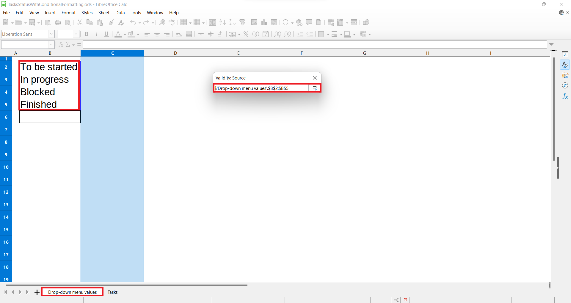 LibreOffice Calc: Drop-down Menu for Task Progression Values With ...