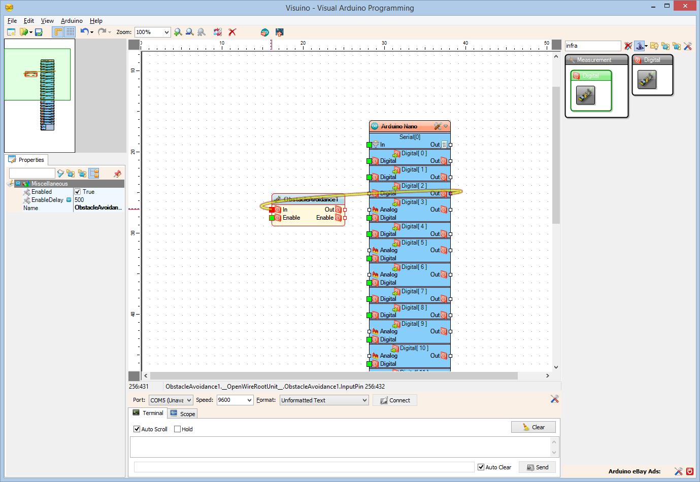 Arduino Nano: Infrared Obstacle Avoidance Sensor With Visuino : 12 ...