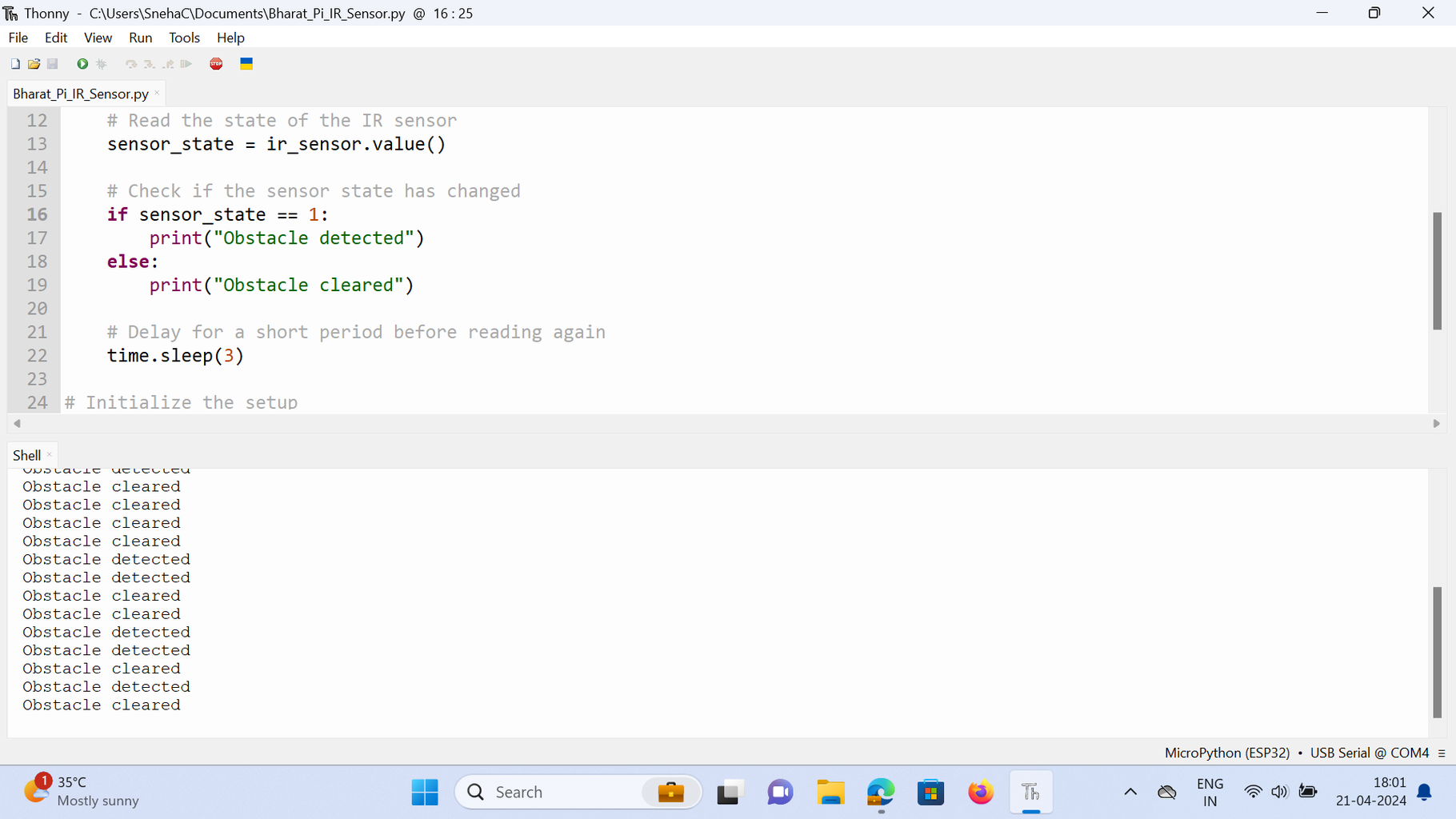 Ir Sensor With Micropython Using Bharatpi Board 4 Steps Instructables