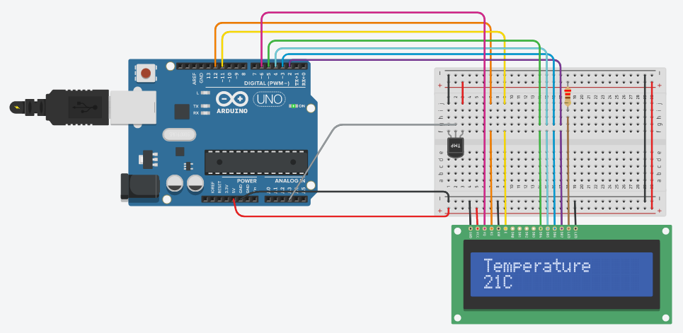 TMP36 Temperature Sensor and LCD Display Using Arduino (Tinkercad) : 7 ...