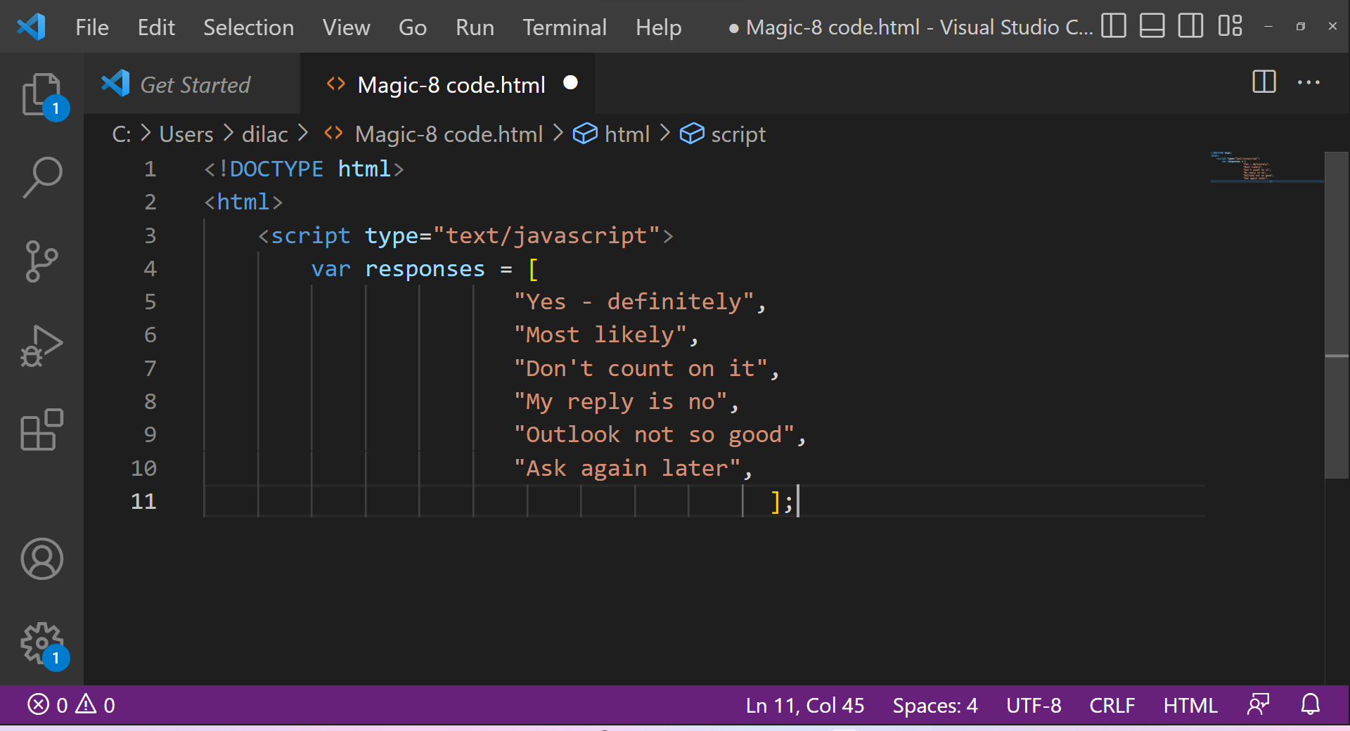 How to Format Basic HTML Magic 8-Ball Program Instruction Set : 12 ...