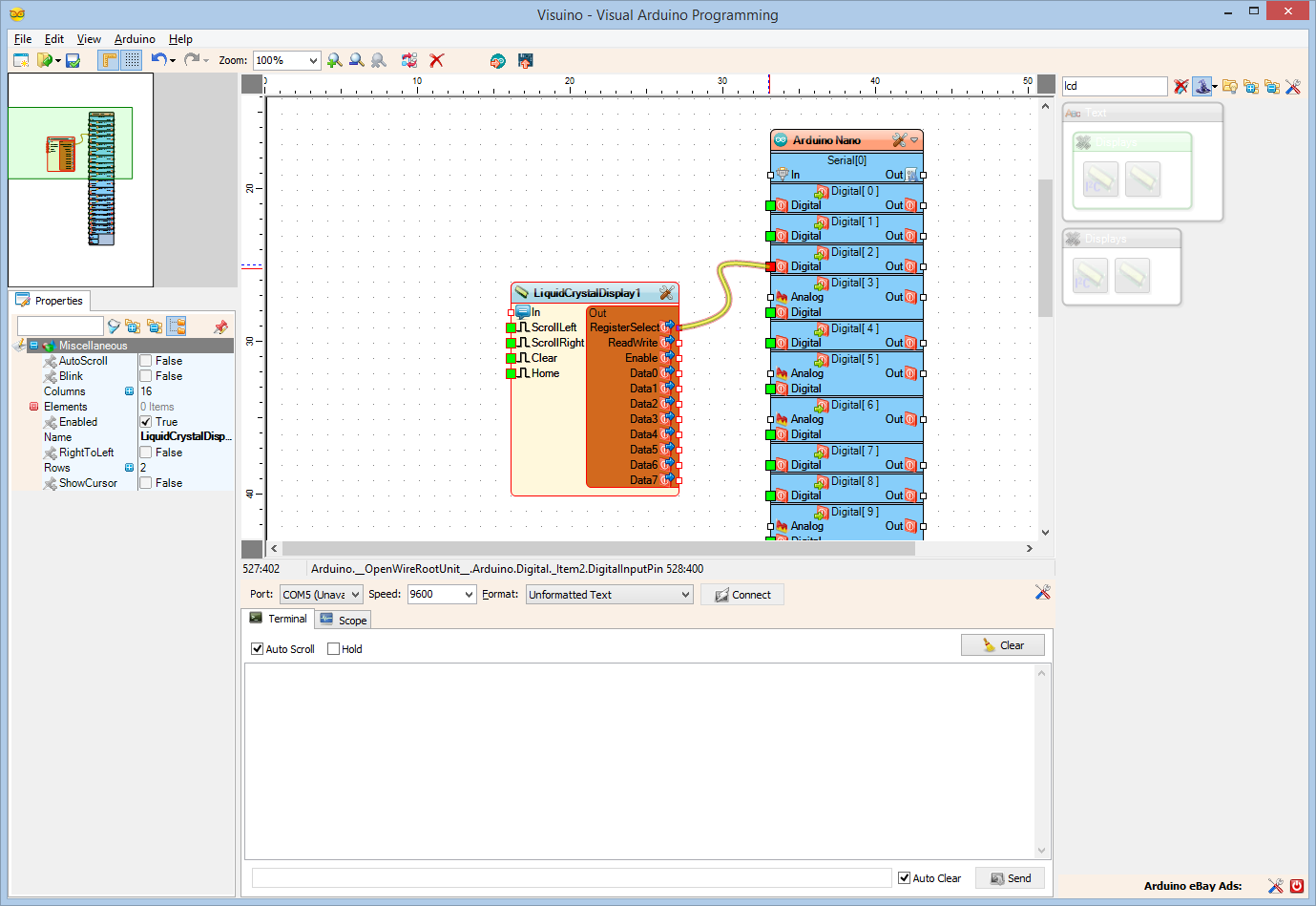 Arduino Nano: Directly Connected 2 X 16 LCD Display With Visuino : 10 ...