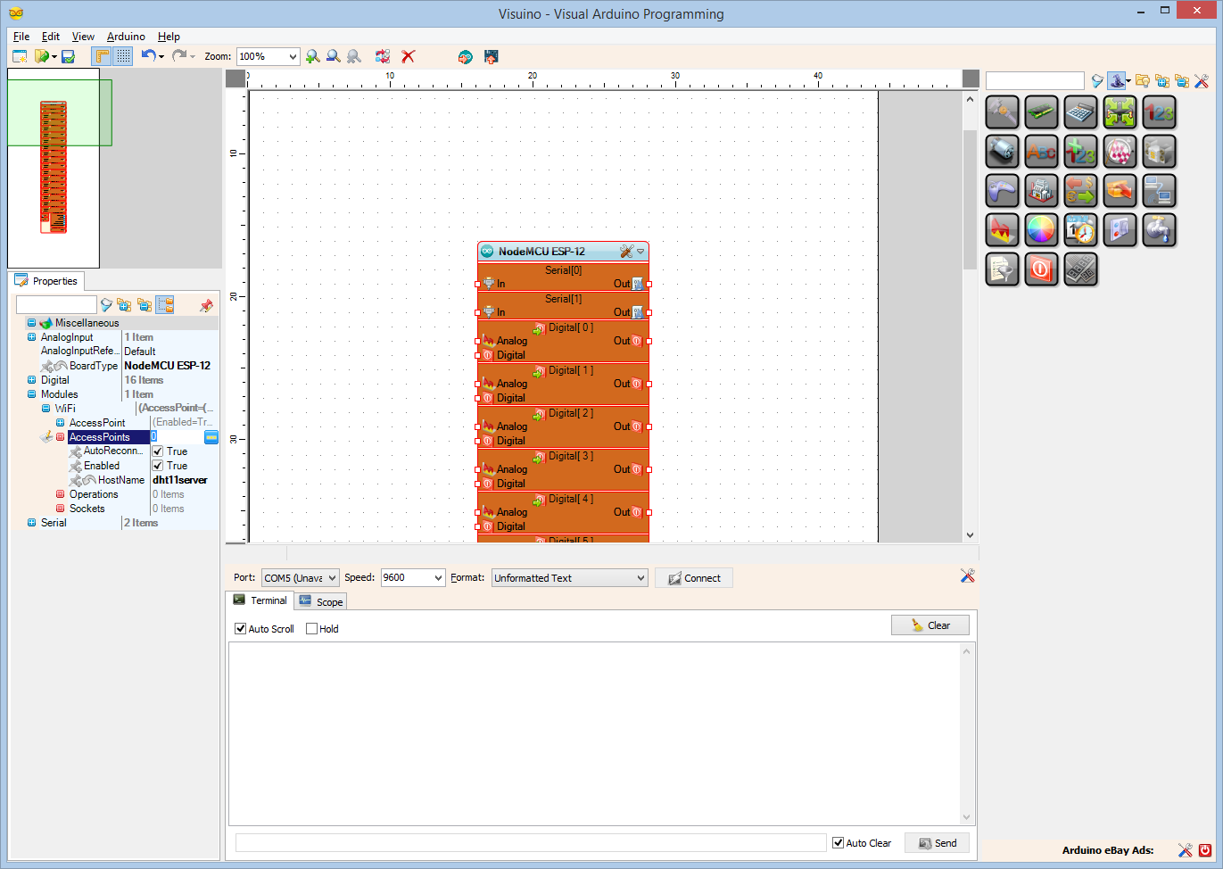 ESP8266 and Visuino: DHT11 Temperature and Humidity Web Server : 12 ...