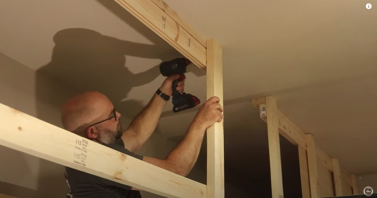 DIY Hanging Storage Shelves With Sliding Doors - Overhead Garage ...