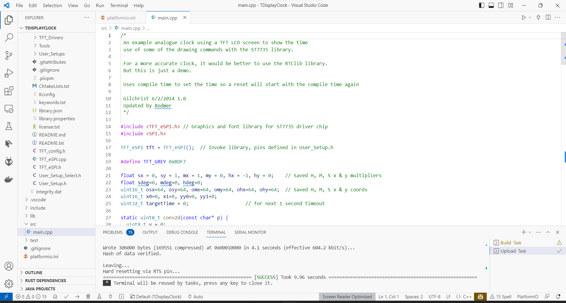 Extending a TFT_eSPI Example With TTGO T-Display Using PlatformIO, With ...
