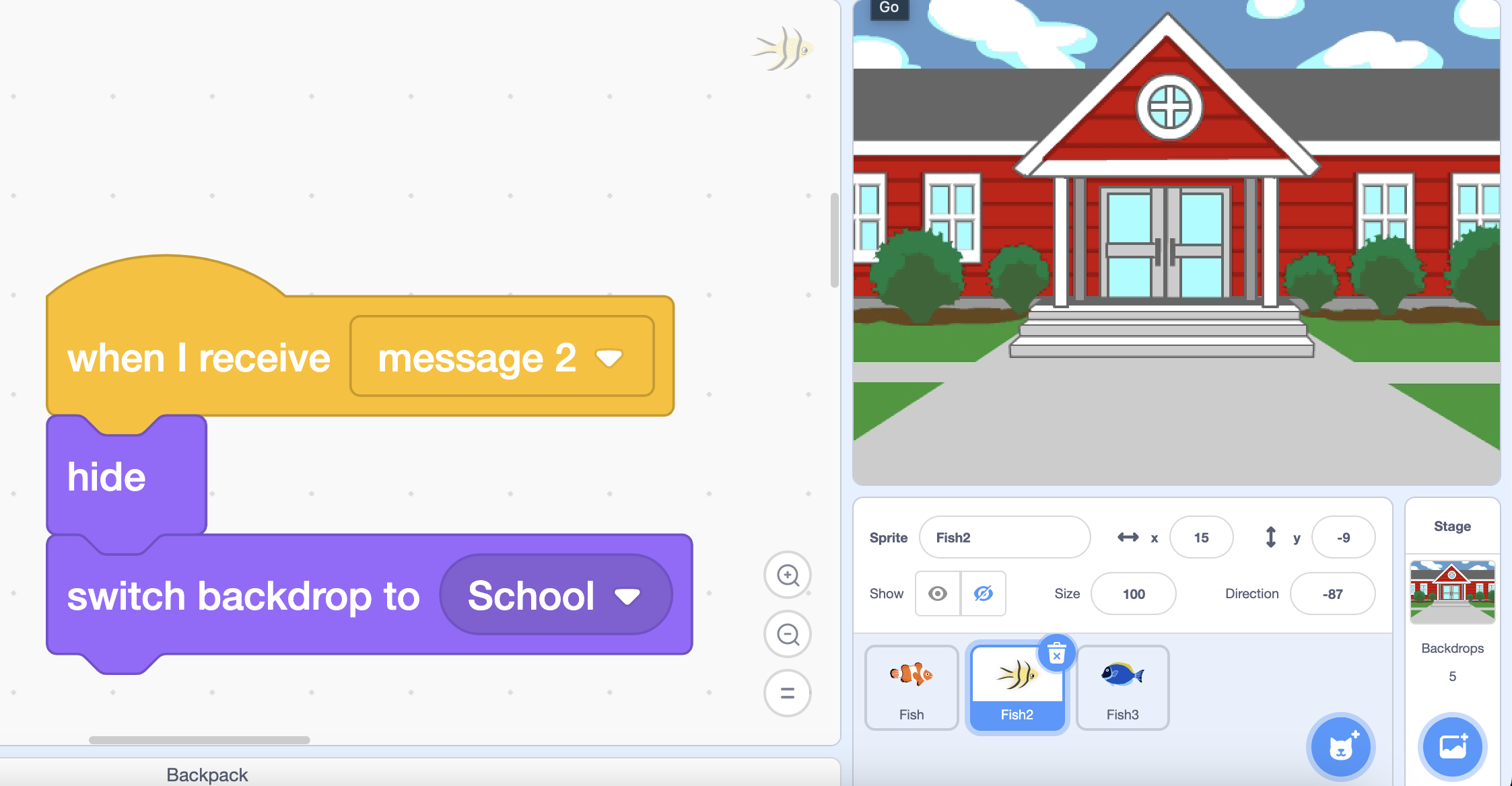 How to Make a Short Story in Scratch- THE STORY OF THE LOST FISH. : 10 ...