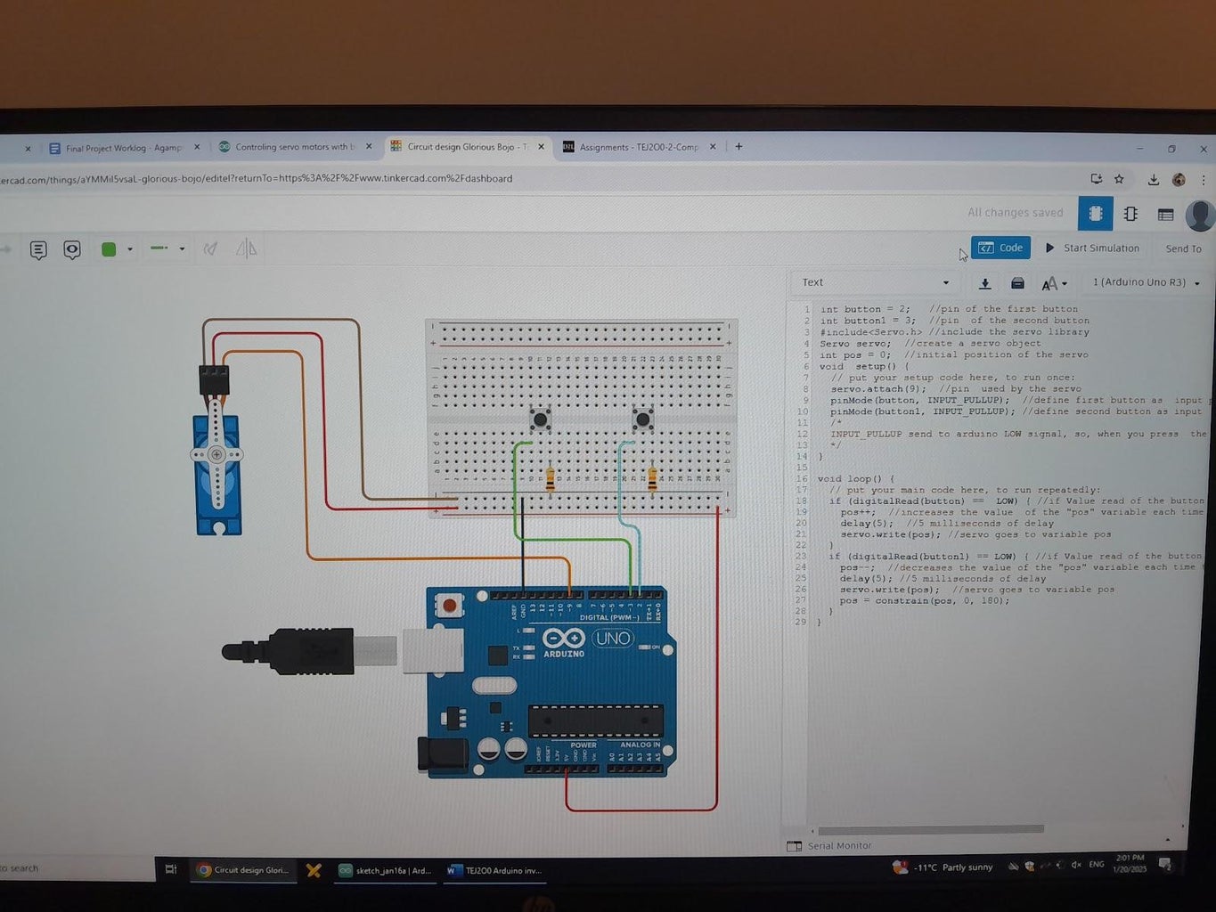Controlling A Servo Motor With Two Buttons And Arduino 3 Steps Instructables