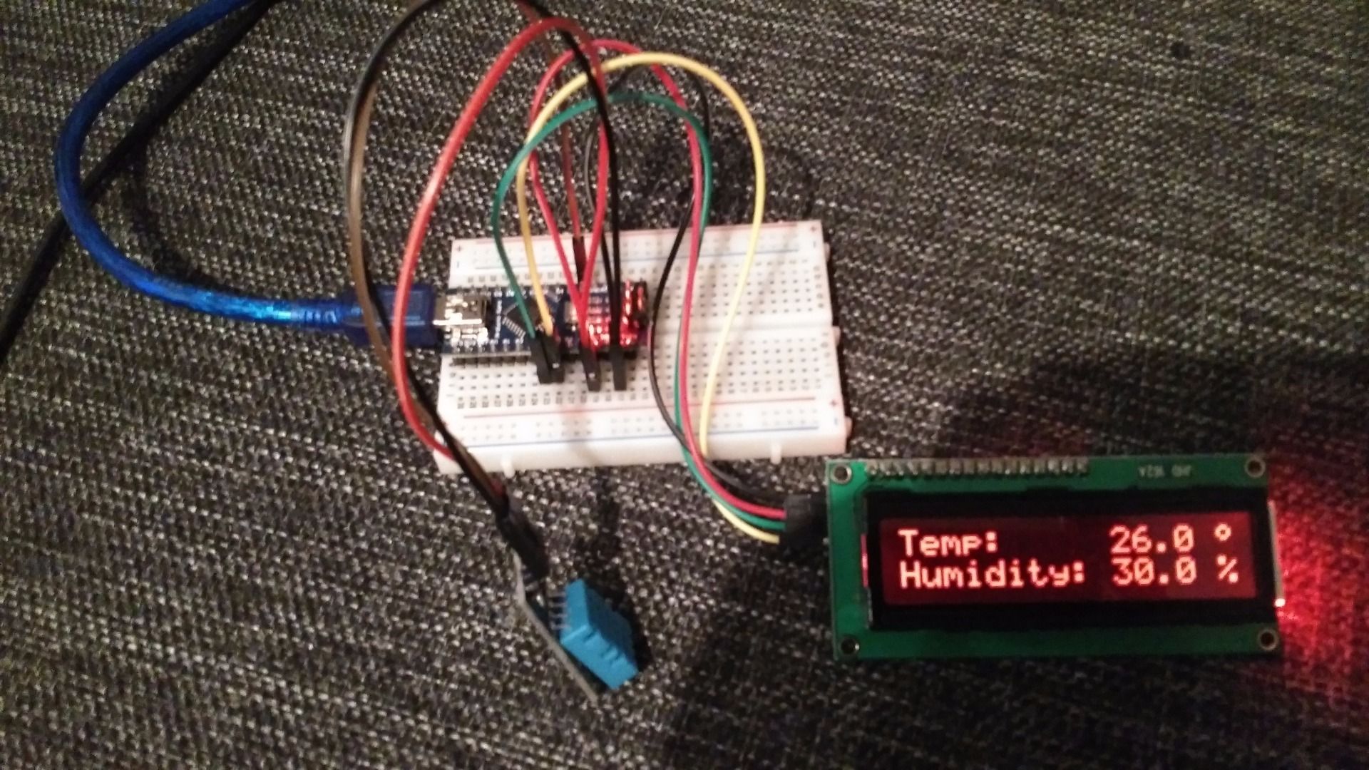 Arduino Nano: DHT11 Temperature and Humidity I2C 2 X 16 LCD Display ...