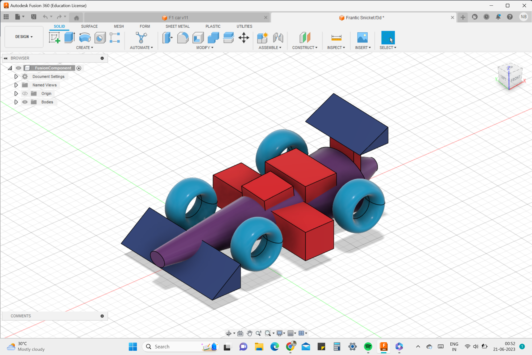 A F1 Car (Formula One) Model in Autodesk Fusion 360 Sent From Tinkercad ...