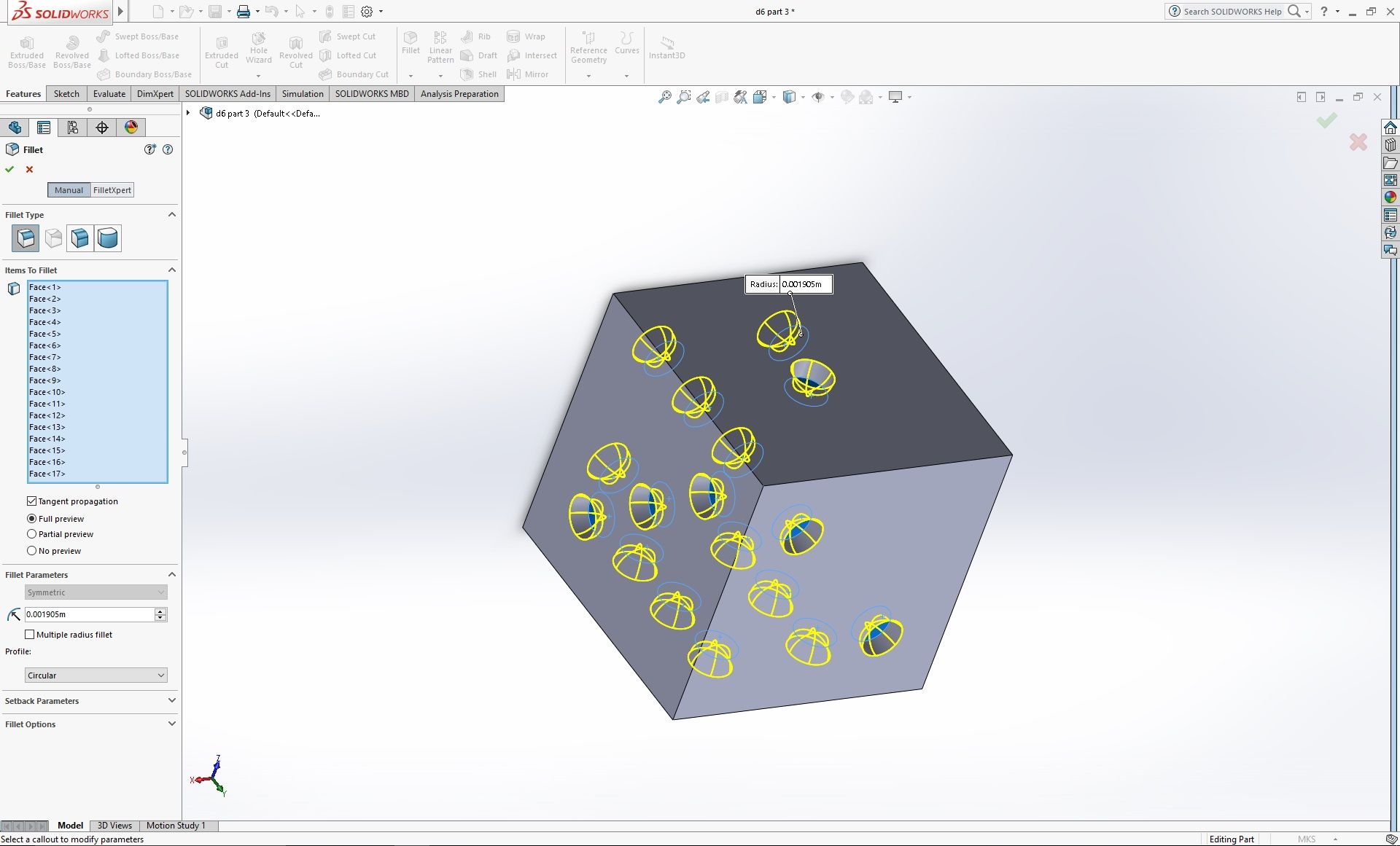 Learning a Few Basic Functions of SOLIDWORKS: Making a Six Sided Dice ...