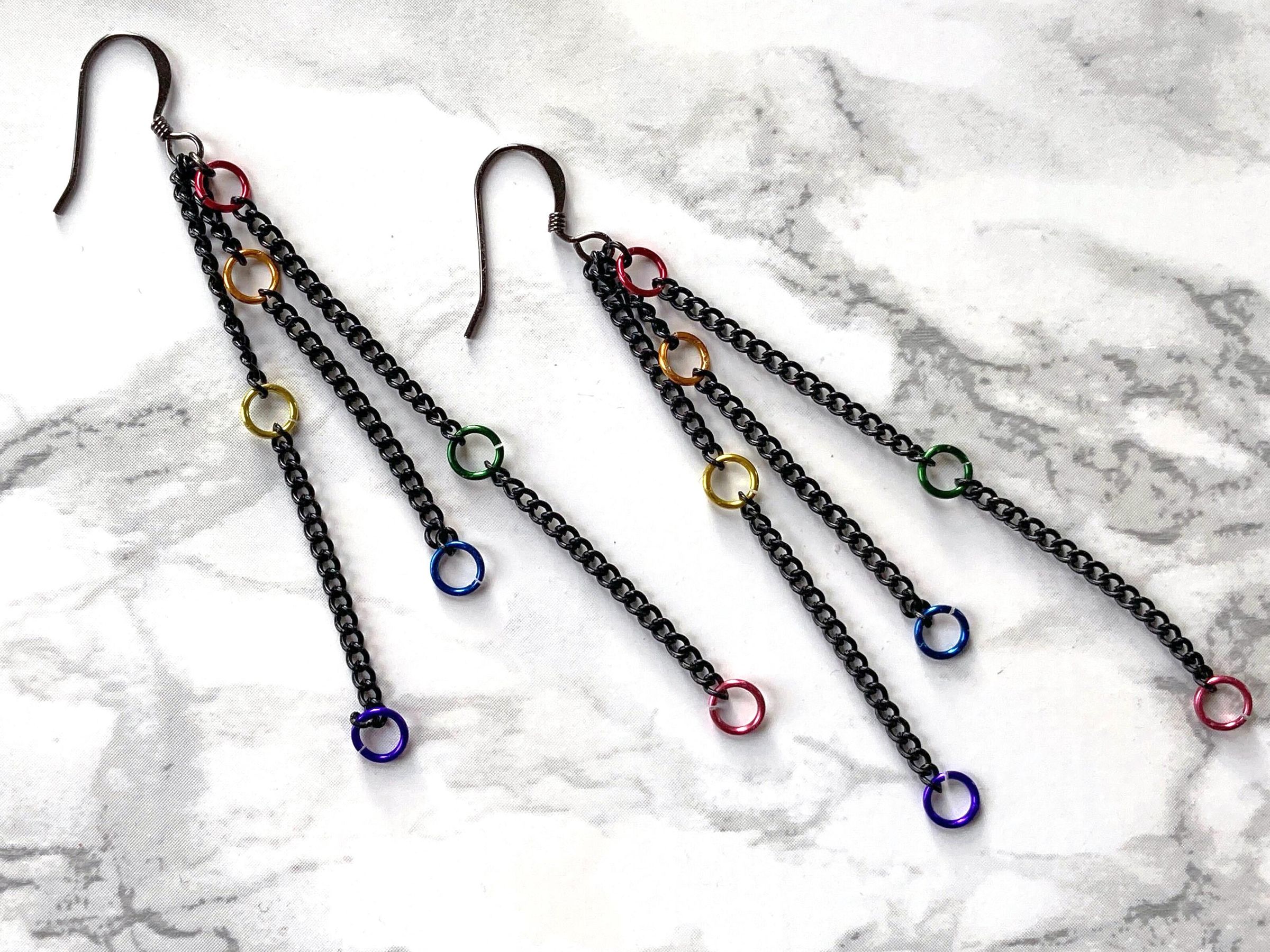 Dangle Rainbow Jump Ring and Chain Earrings : 4 Steps (with Pictures ...