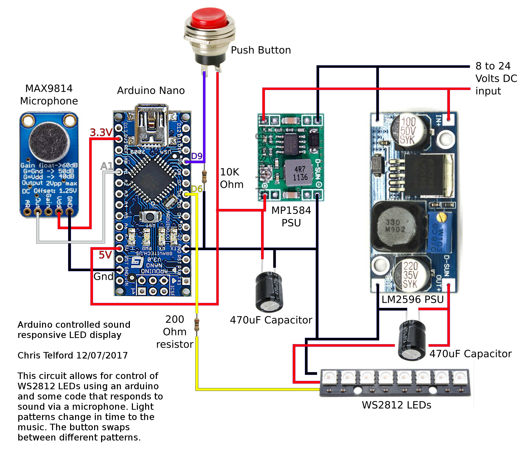 Arduino Controlled Sound Responsive LED Display : 7 Steps (with ...