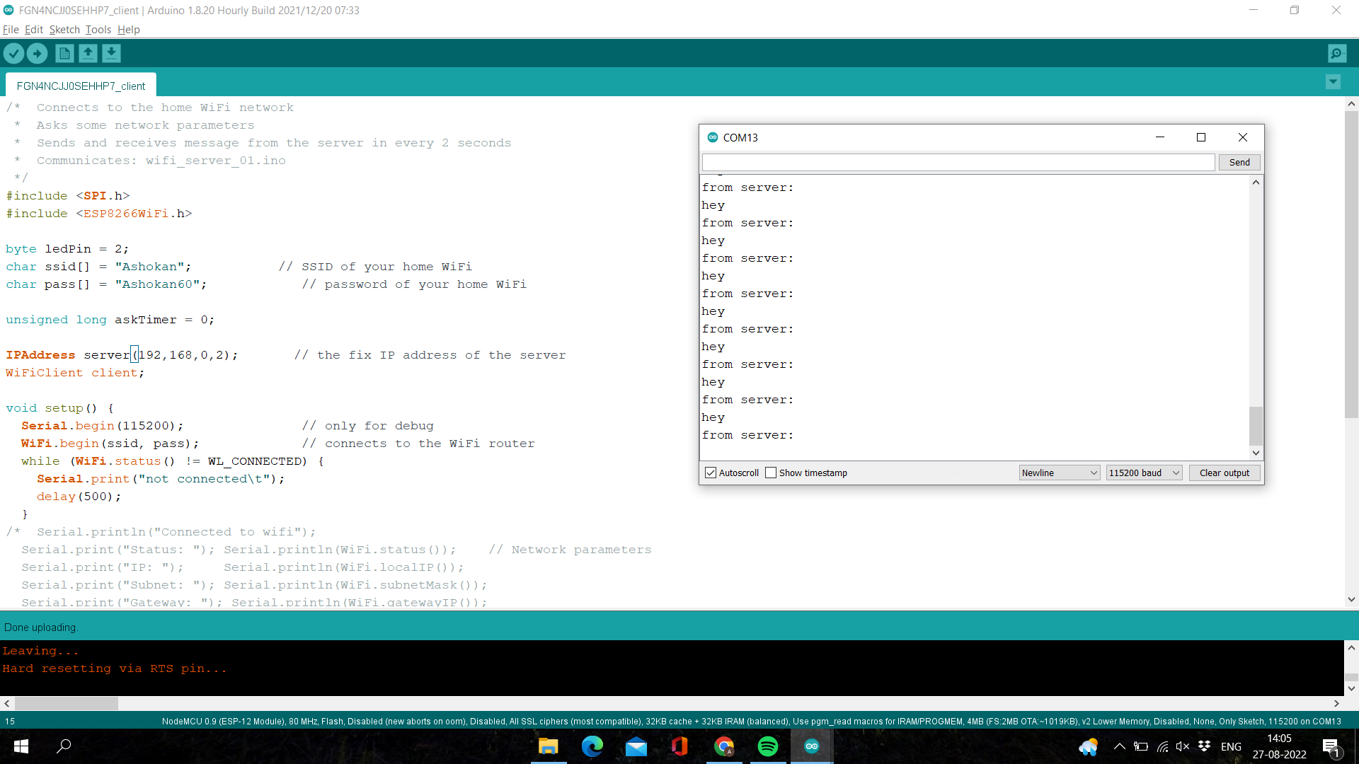 WiFi Communication Between Two ESP8266 Based MCU Through the Home ...