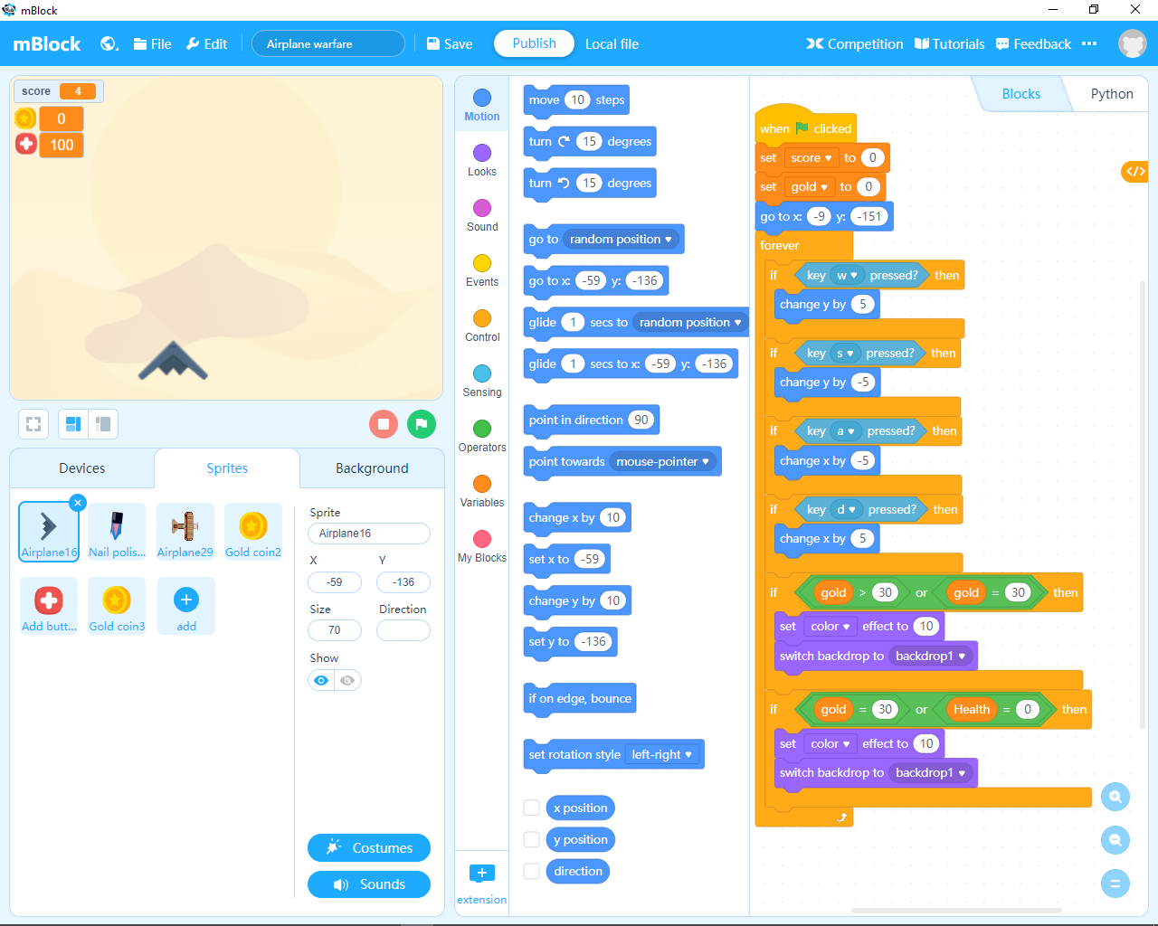 Airplane Warfare Game in MBlock : 8 Steps - Instructables