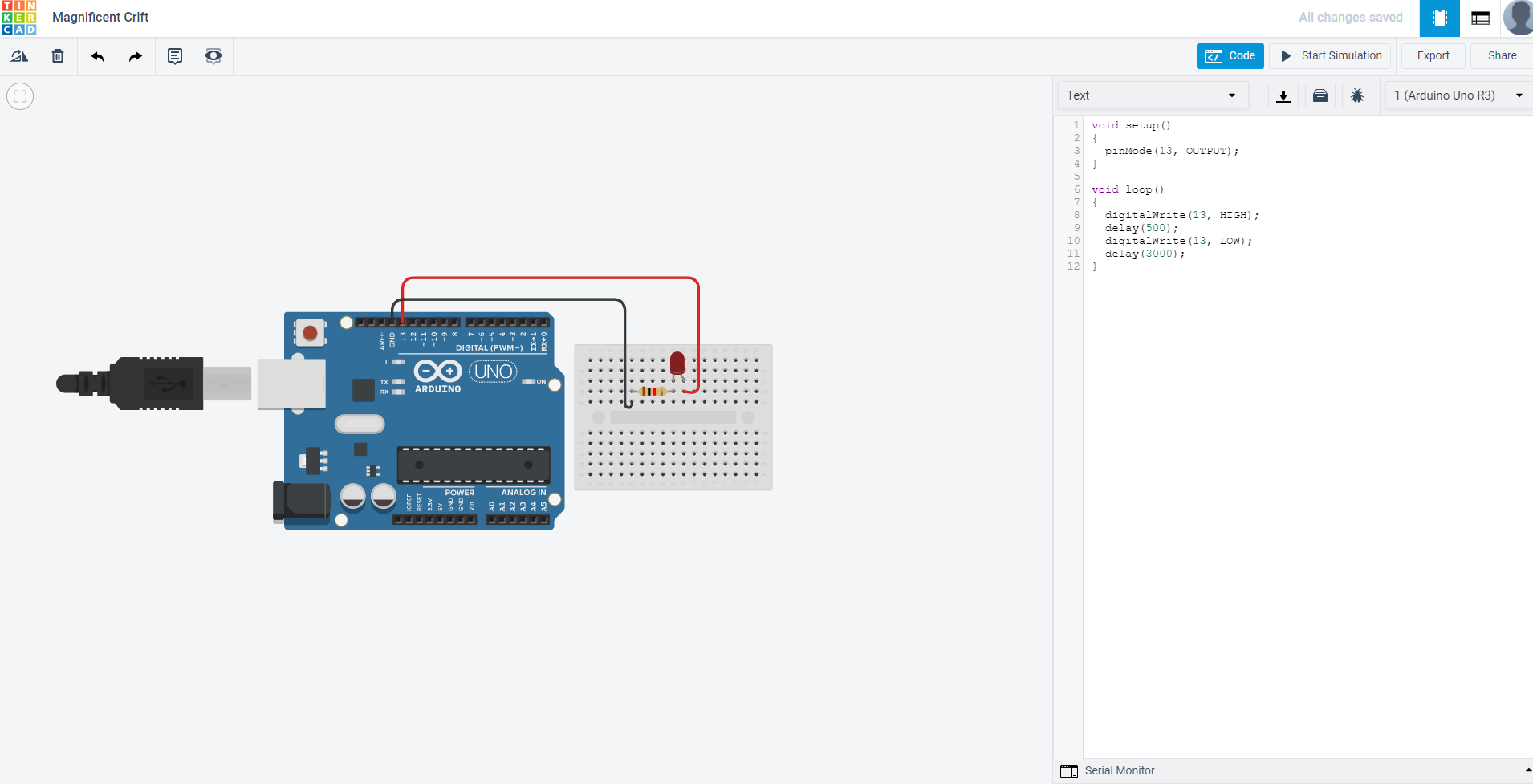 Blinking Led Using Arduino(TinkerCAD) : 5 Steps - Instructables