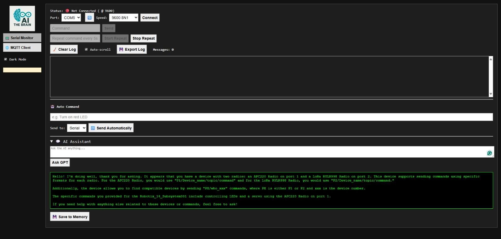 ThaBrain – an AI-Powered Serial + MQTT Interface for Smart Robotics and Automation : 3 Steps ...