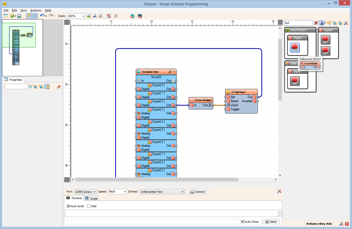 Arduino Nano: Debouncing, and Toggle Button With Visuino : 10 Steps ...