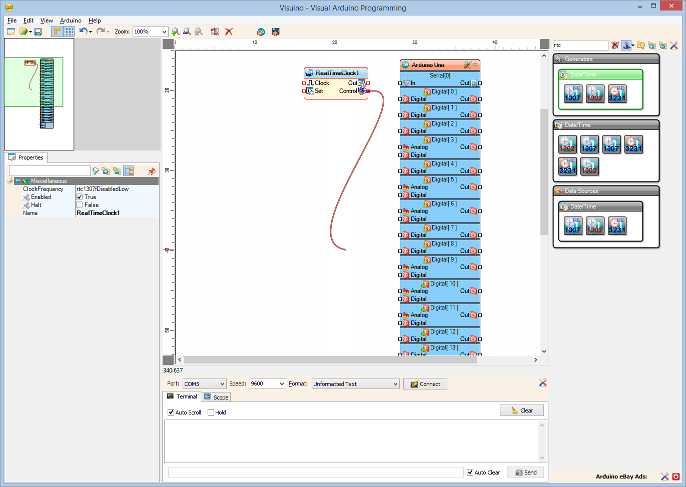 Arduino Nano: DS1307 Real Time Clock(RTC) With Visuino : 6 Steps (with ...